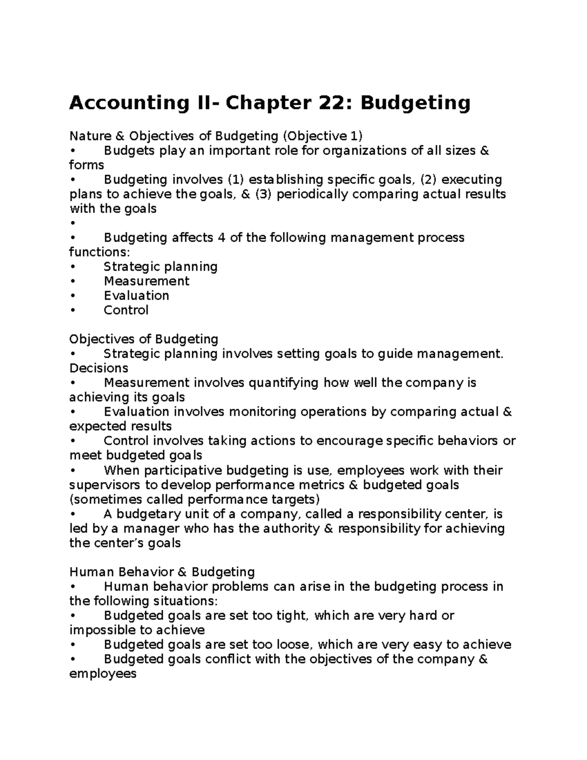 Accounting II- Chapter 22 - Decisions Measurement involves quantifying ...