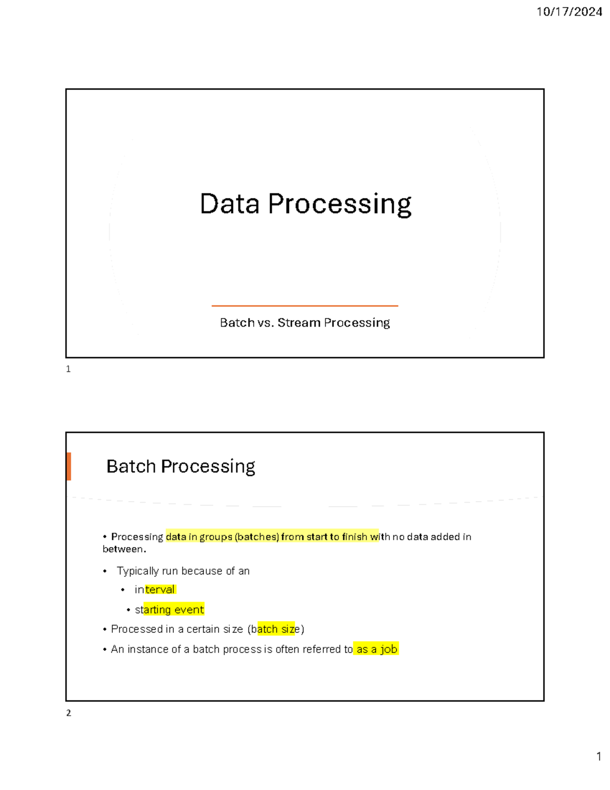 Lec02 - 00000000000000000 - Data Processing Batch vs. Stream Processing ...