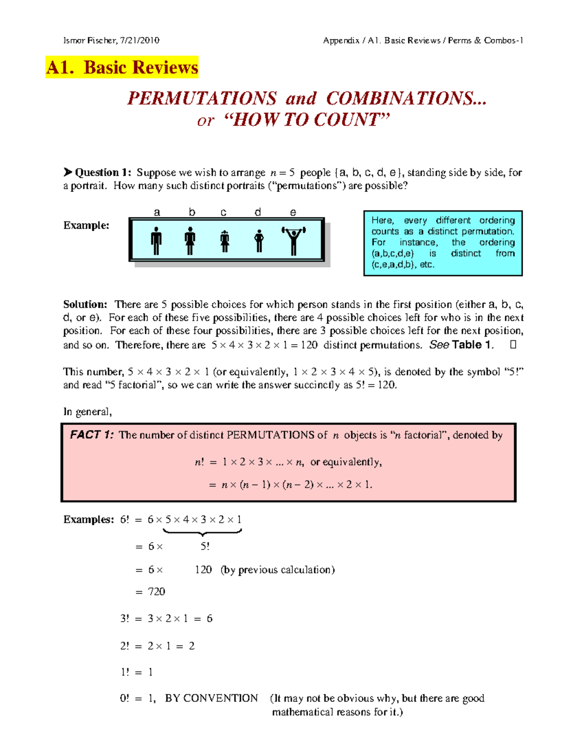 perms and combos - A1. Basic Reviews PERMUTATIONS and COMBINATIONS ...