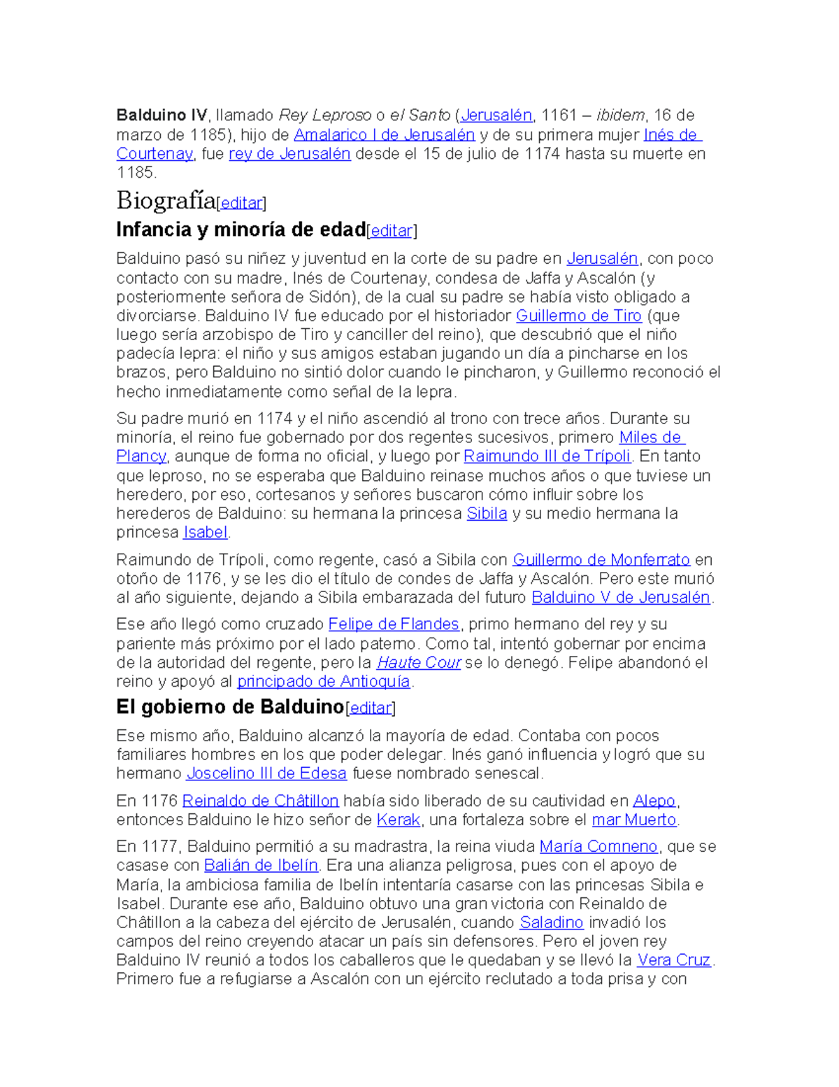 Balduino IV - Biografía[editar] Infancia y minoría de edad[editar ...