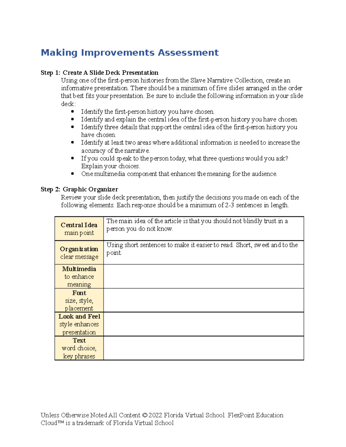 Making improvements guide - Making Improvements Assessment Step 1 ...