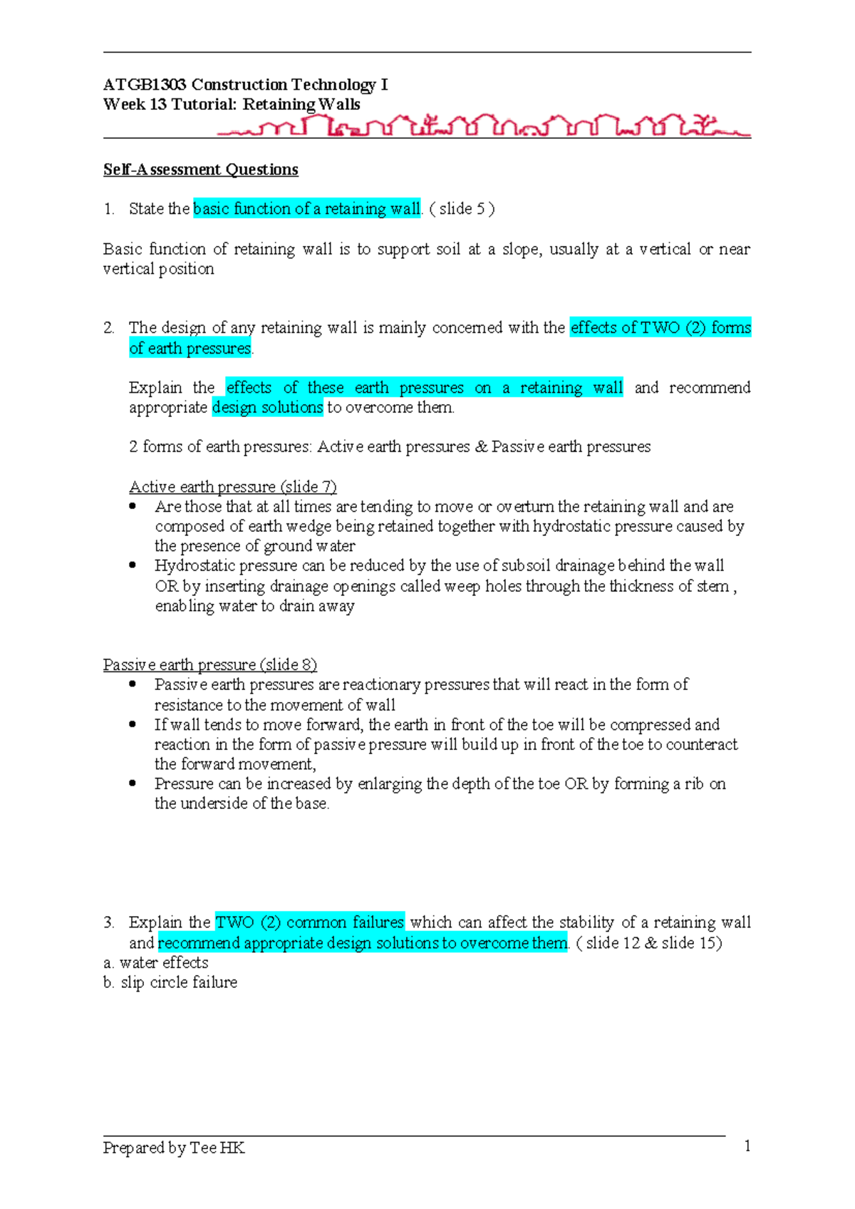 W13 - Retaining Walls - ATGB1303 Construction Technology I Week 13 ...