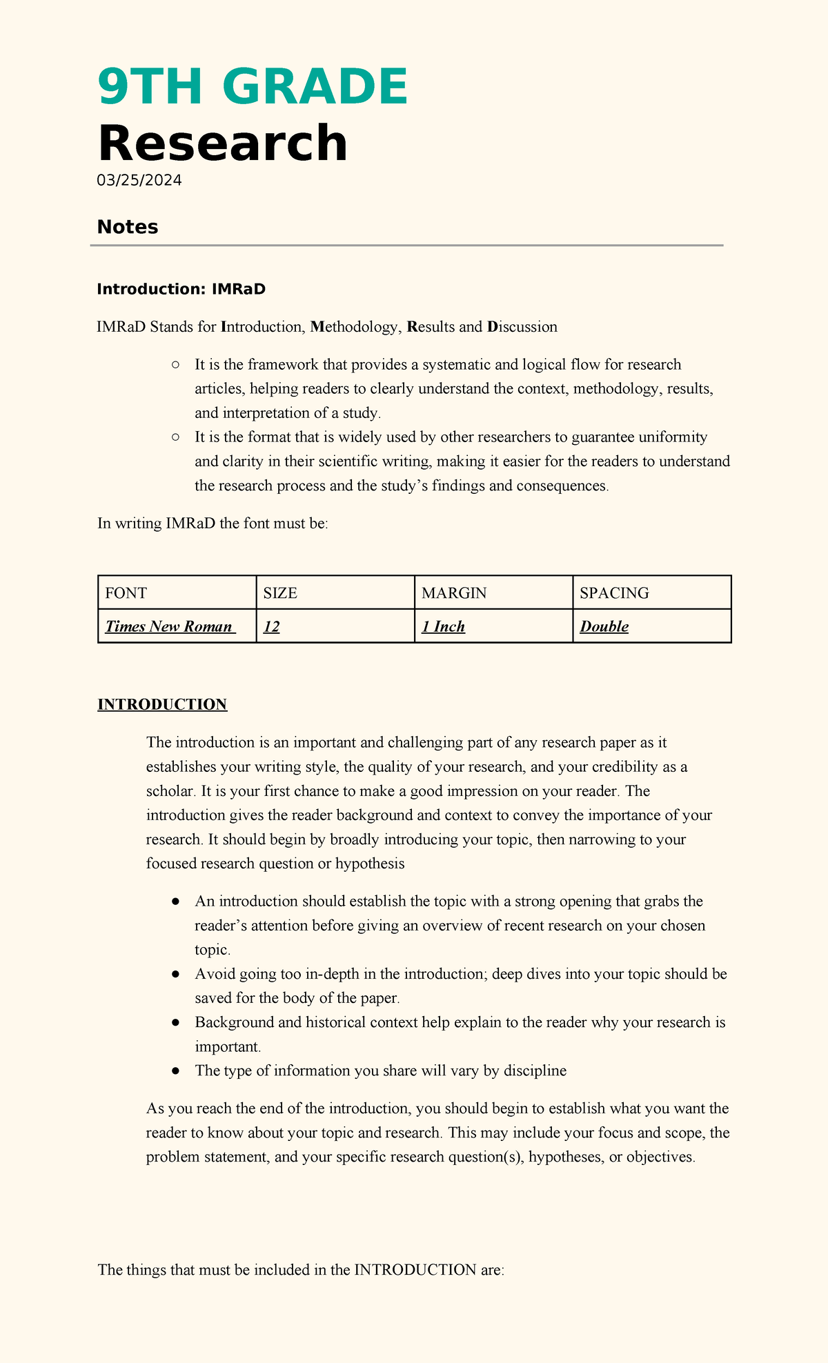 Research-REV - Research IMRAD reviewer - 9TH GRADE Research 03/25 ...