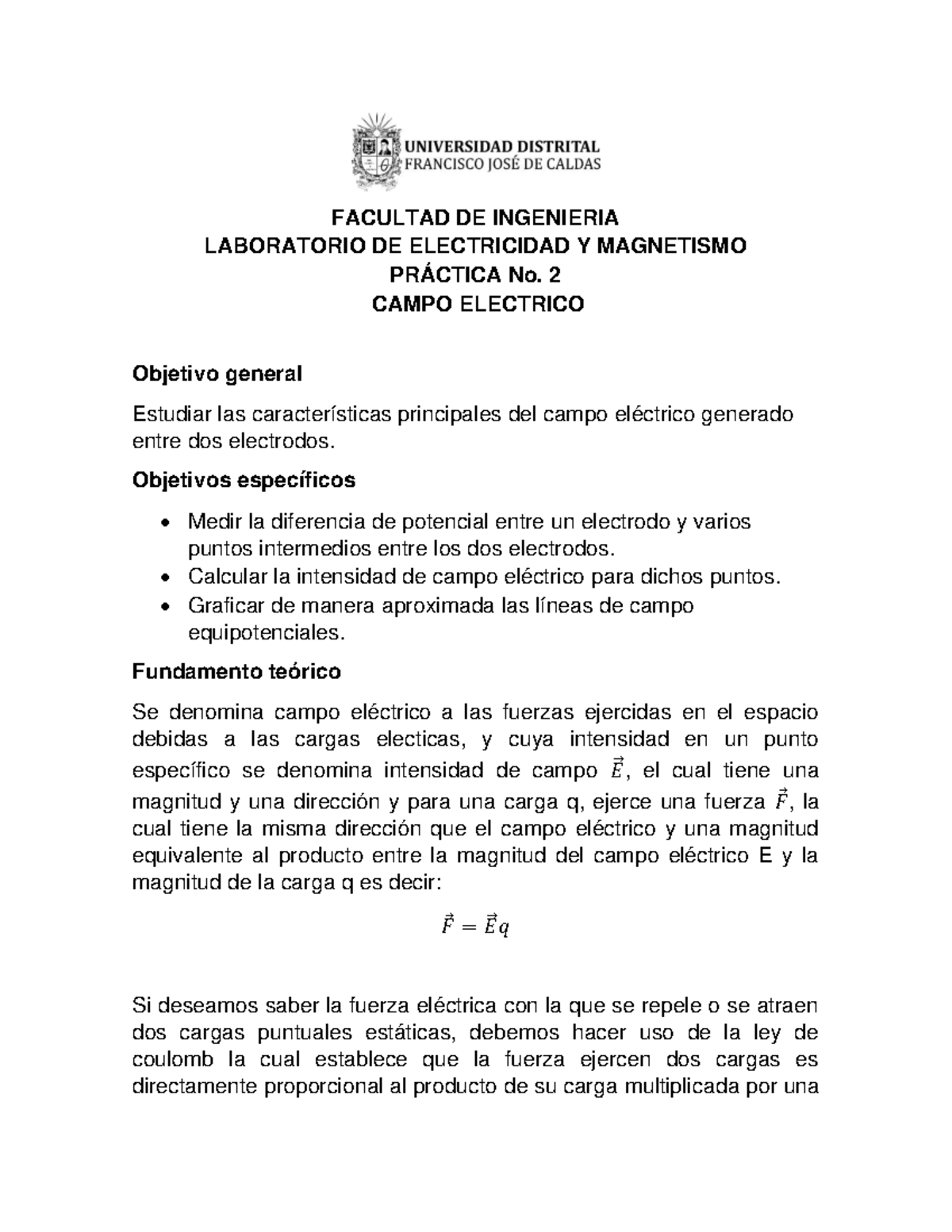 2. Laboratorio DE Electricidad Y Magnetismo - FACULTAD DE INGENIERIA LABORATORIO DE ELECTRICIDAD ...