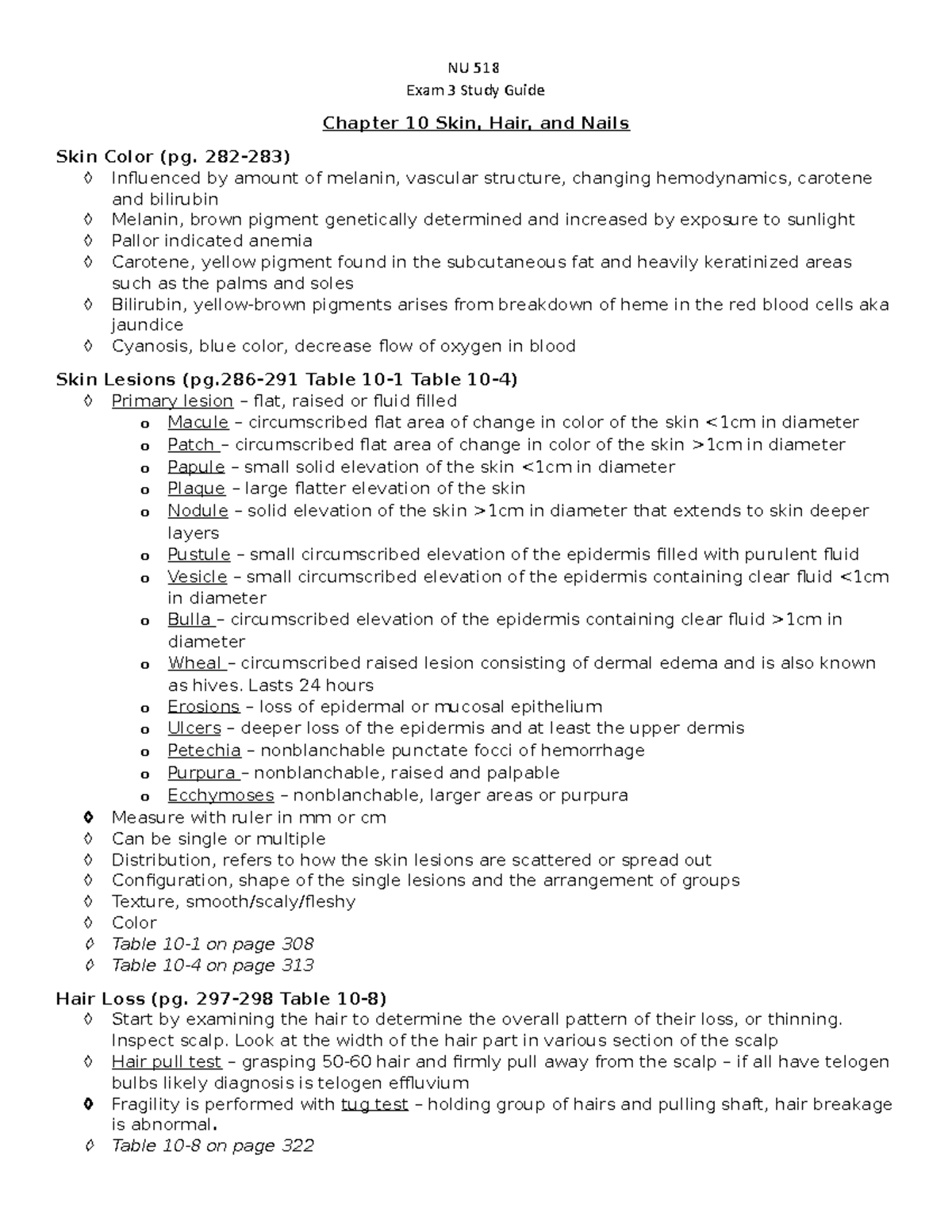 Exam 3 study guide - NU 518 Exam 3 Study Guide Chapter 10 Skin, Hair ...