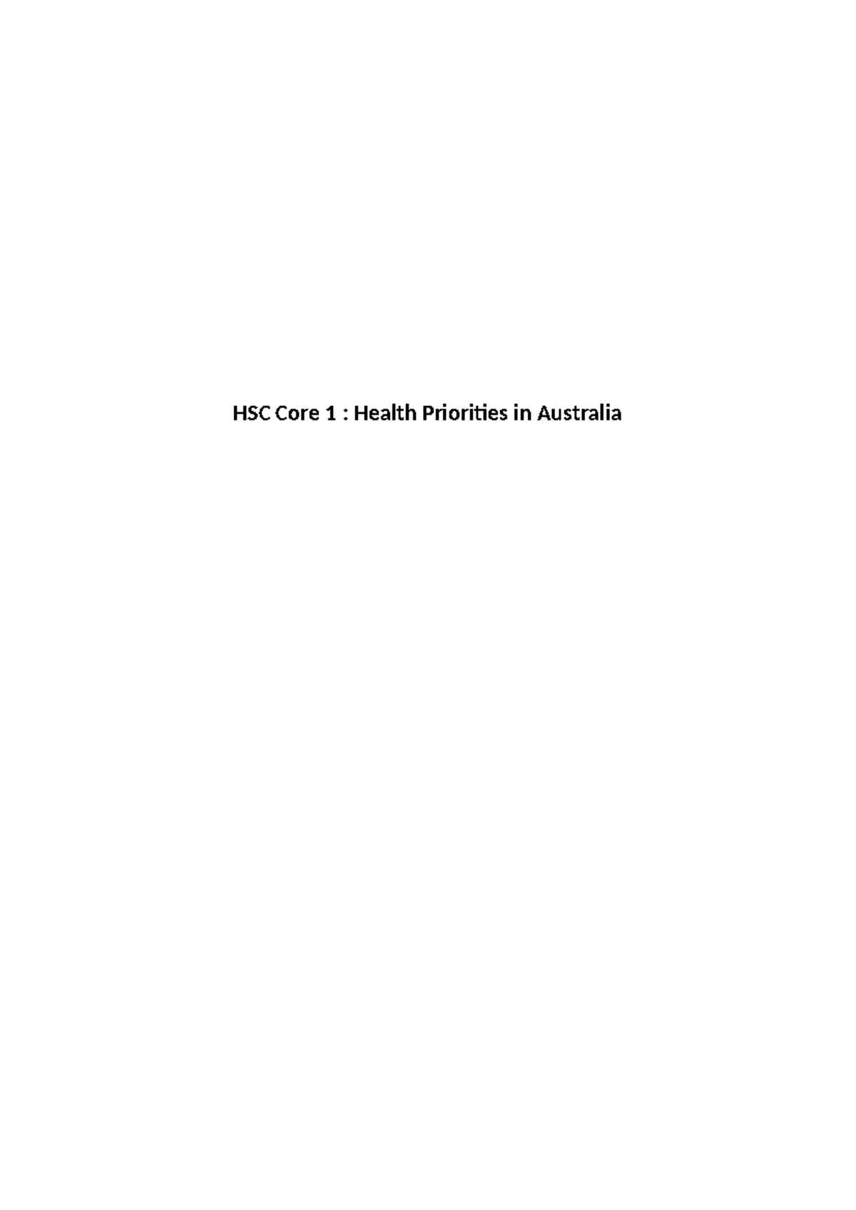 HSC Core 1 - very good - HSC Core 1 : Health Priorities in Australia ...