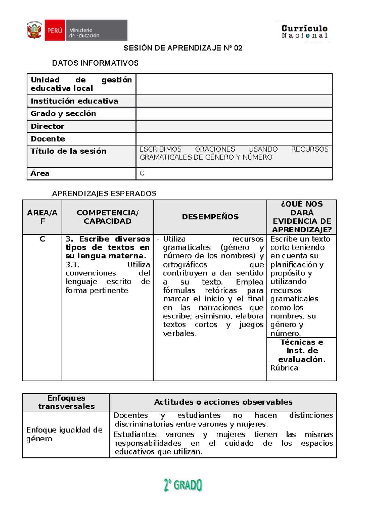 Sesión DE Aprendizaje Nº 02 - COM - SESIÓN DE APRENDIZAJE Nº 02 DATOS INFORMATIVOS Unidad de ...