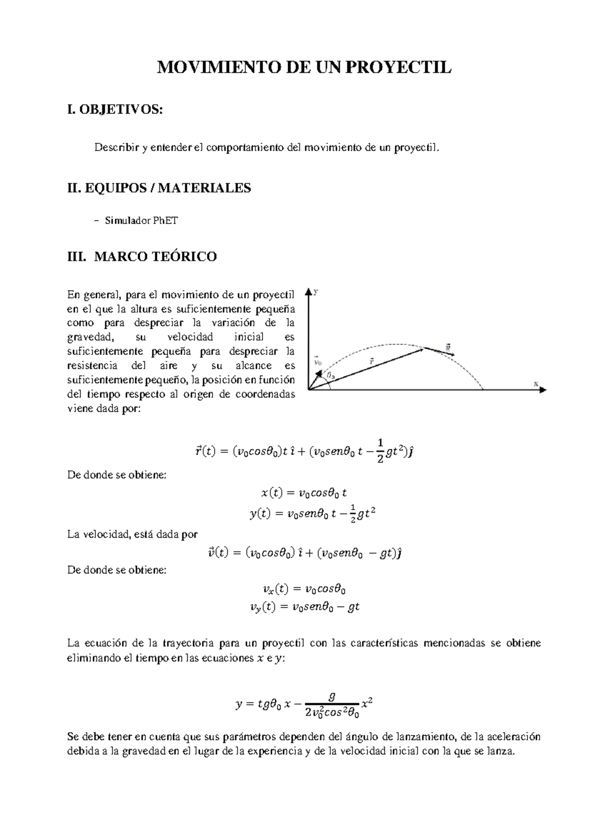 Fisica I Experimento N° 04 Movimiento DE Proyectiles 2022 II - MOVIMIENTO DE UN PROYECTIL I ...