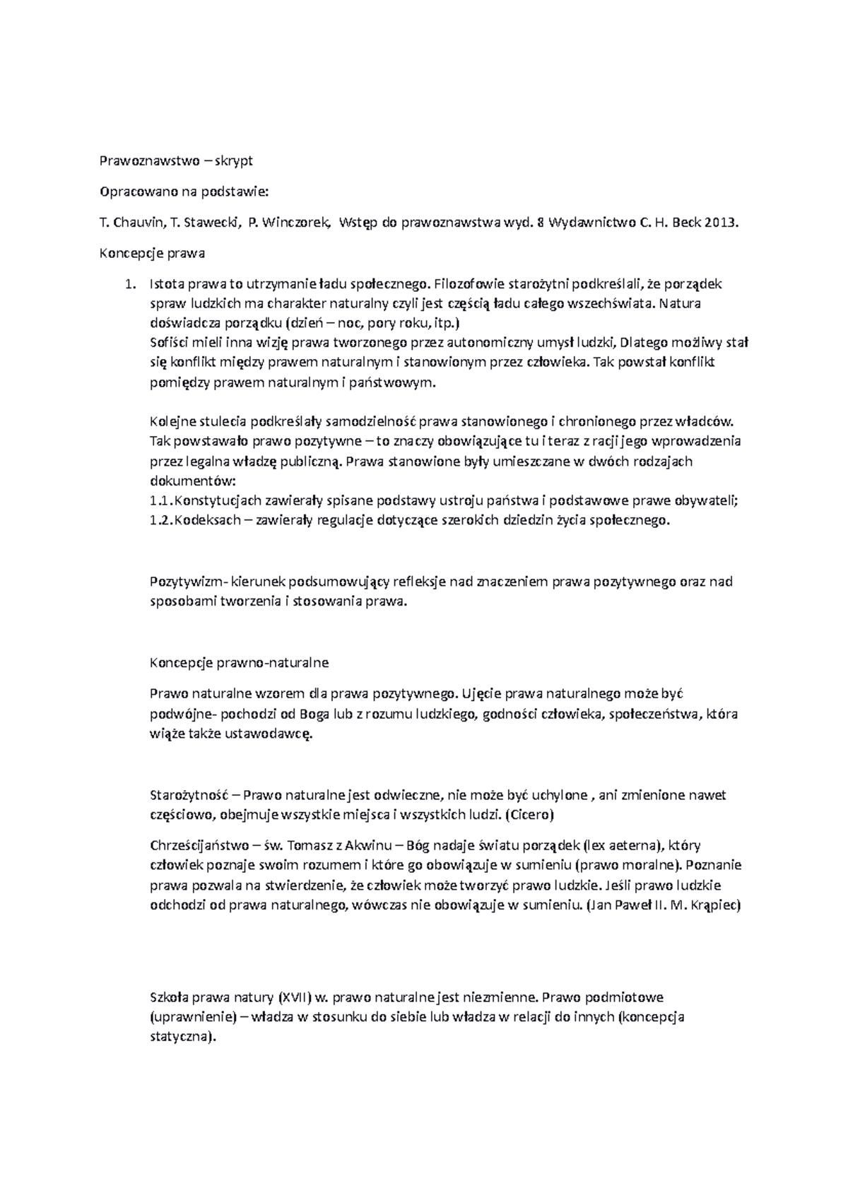 Prawoznanwstwo - wyklad - Prawoznawstwo 3 skrypt Opracowano na podstawie: T. Chauvin, T ...