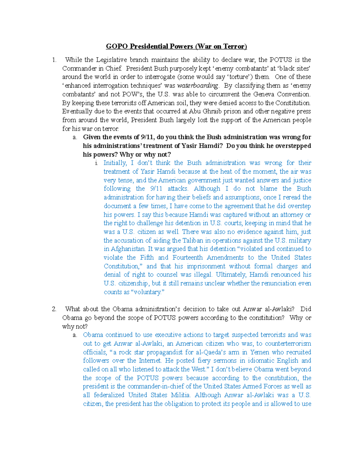 GOPO Unit 2 Potus Powers War on Terror - GOPO Presidential Powers (War ...