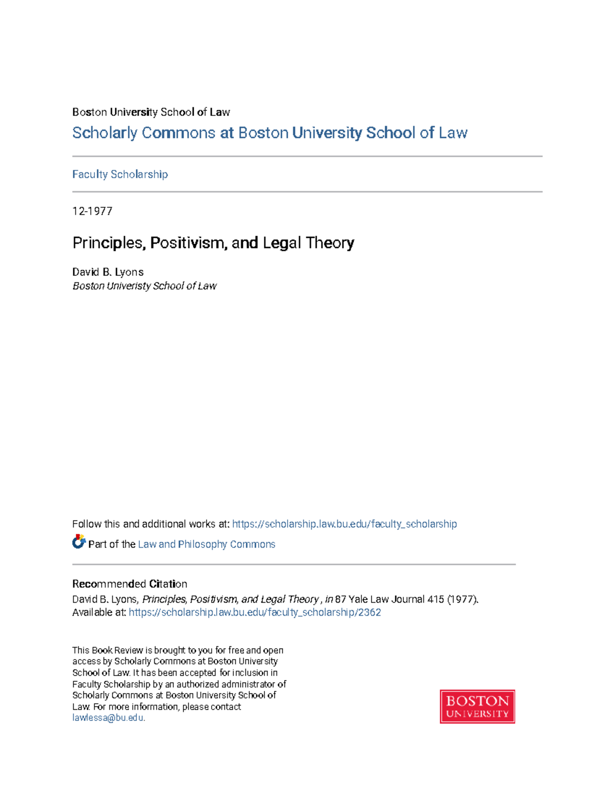 Principles Positivism and Legal Theory - Boston University School of ...