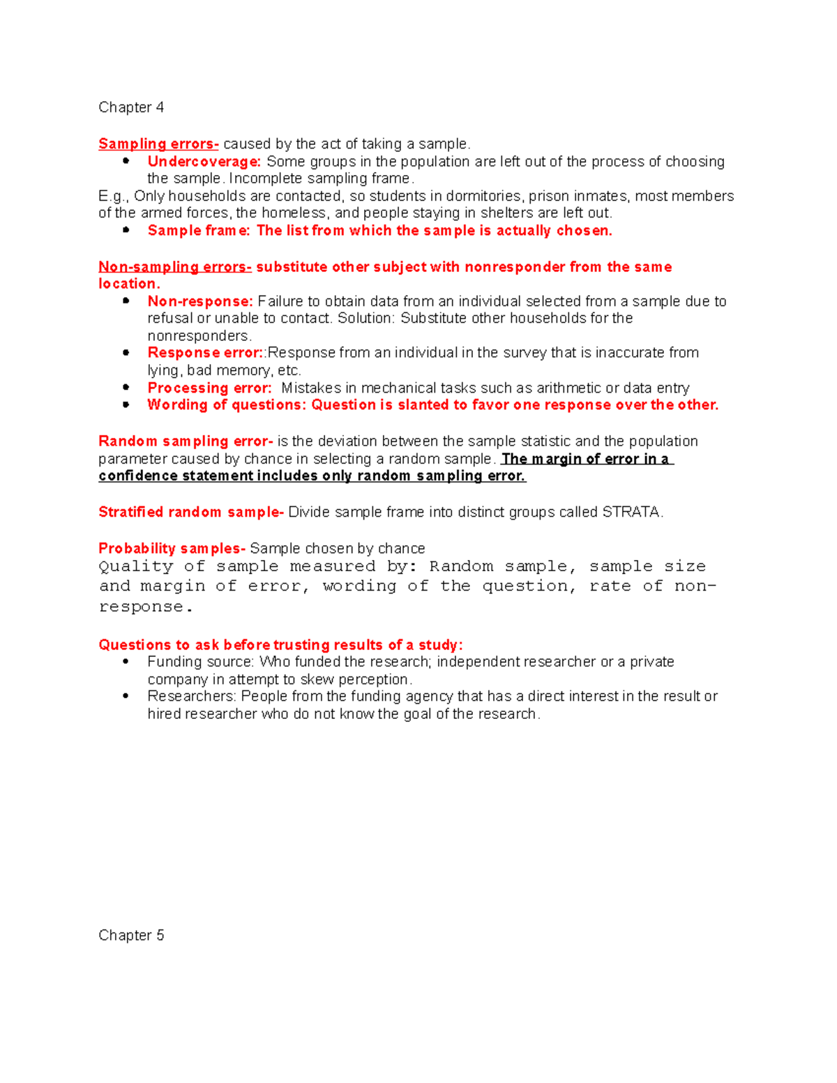 Stat 100 Chapter 4&5 - Lecture notes 4-5 - Chapter 4 Sampling errors ...