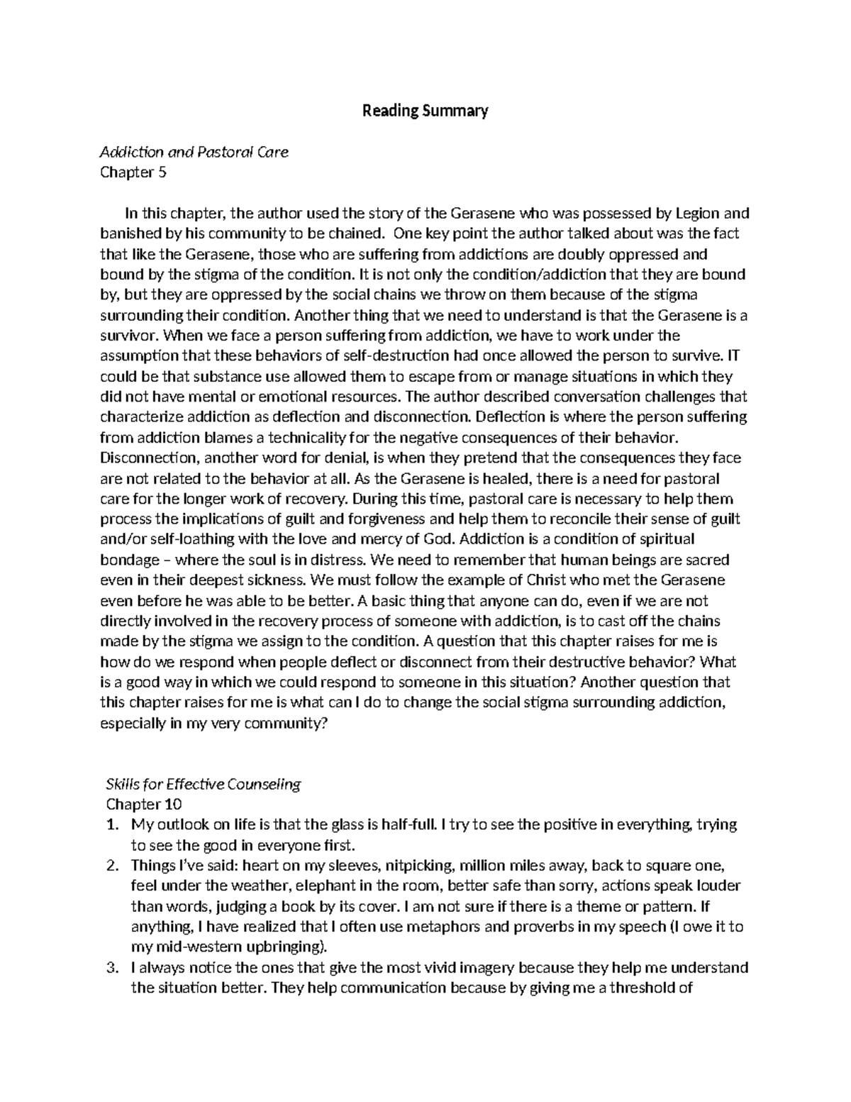 Module 5 Reading Summary - Reading Summary Addiction and Pastoral Care ...