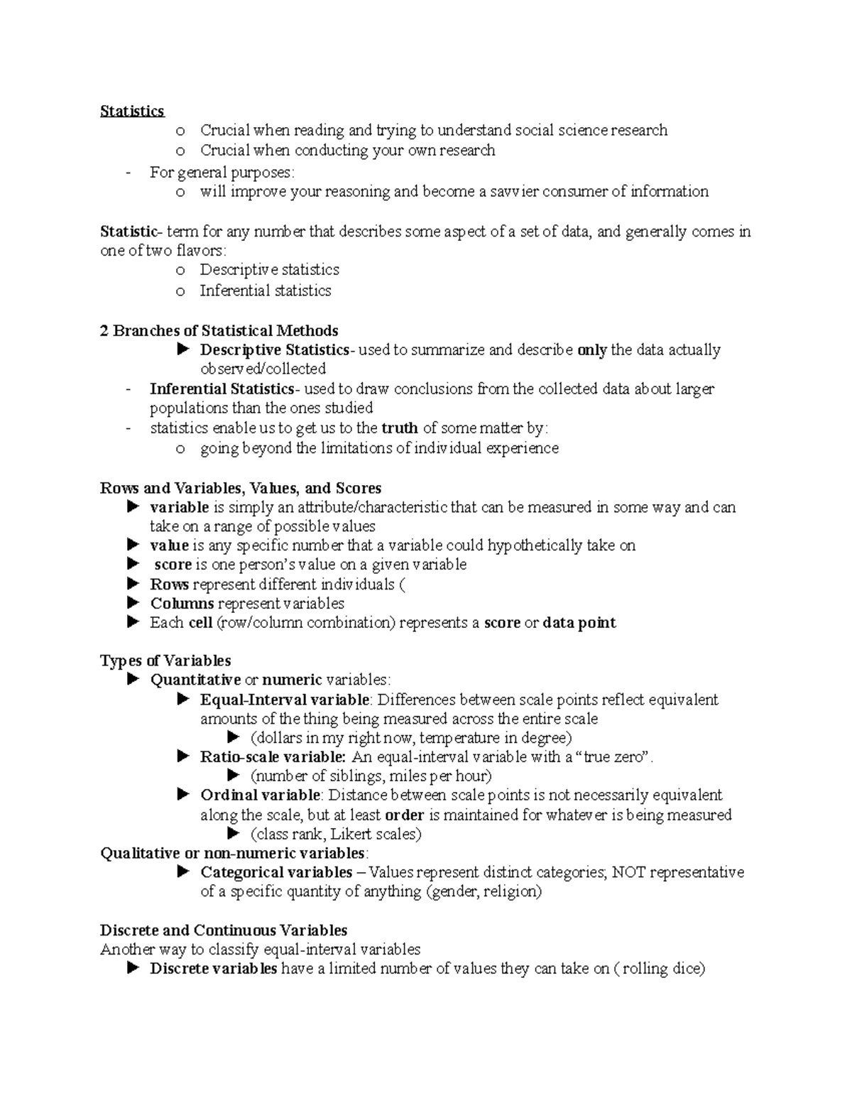 $stats psych notes$ - Statistics o Crucial when reading and trying to ...