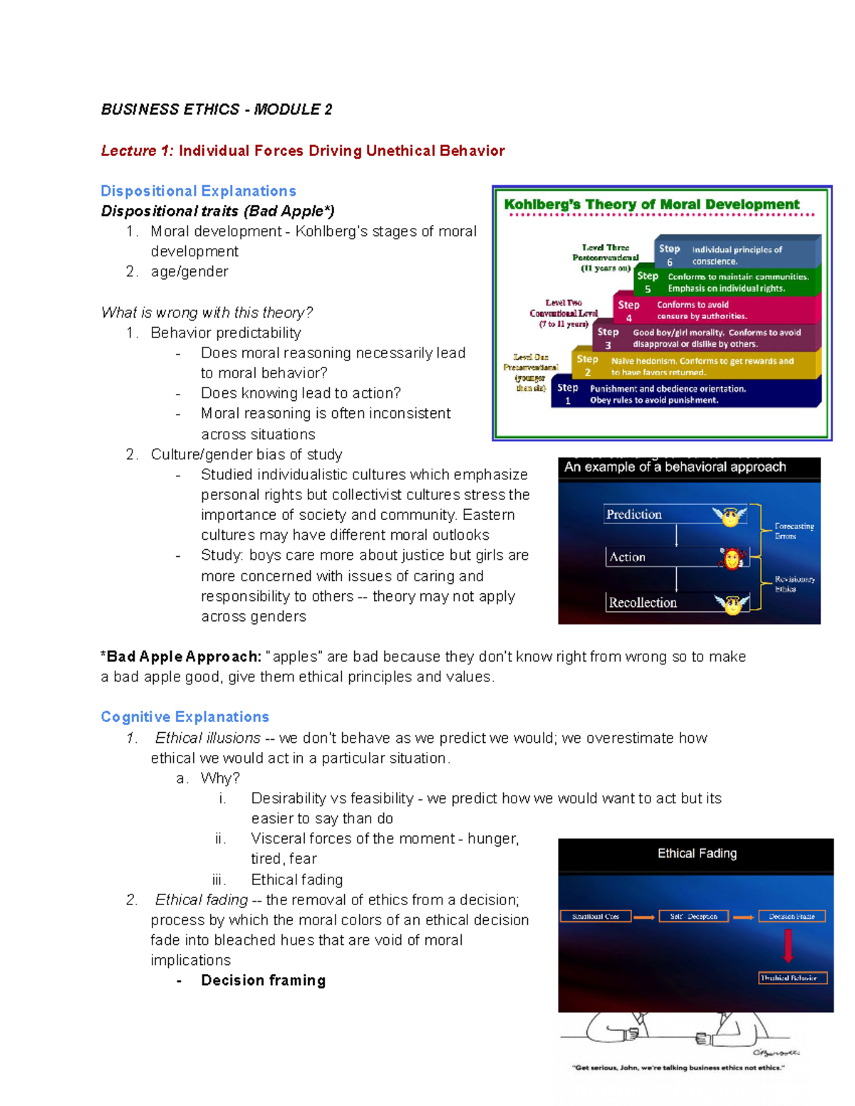 Business Ethics - Module 2 - BUSINESS ETHICS - MODULE 2 Lecture 1: Individual Forces Driving ...