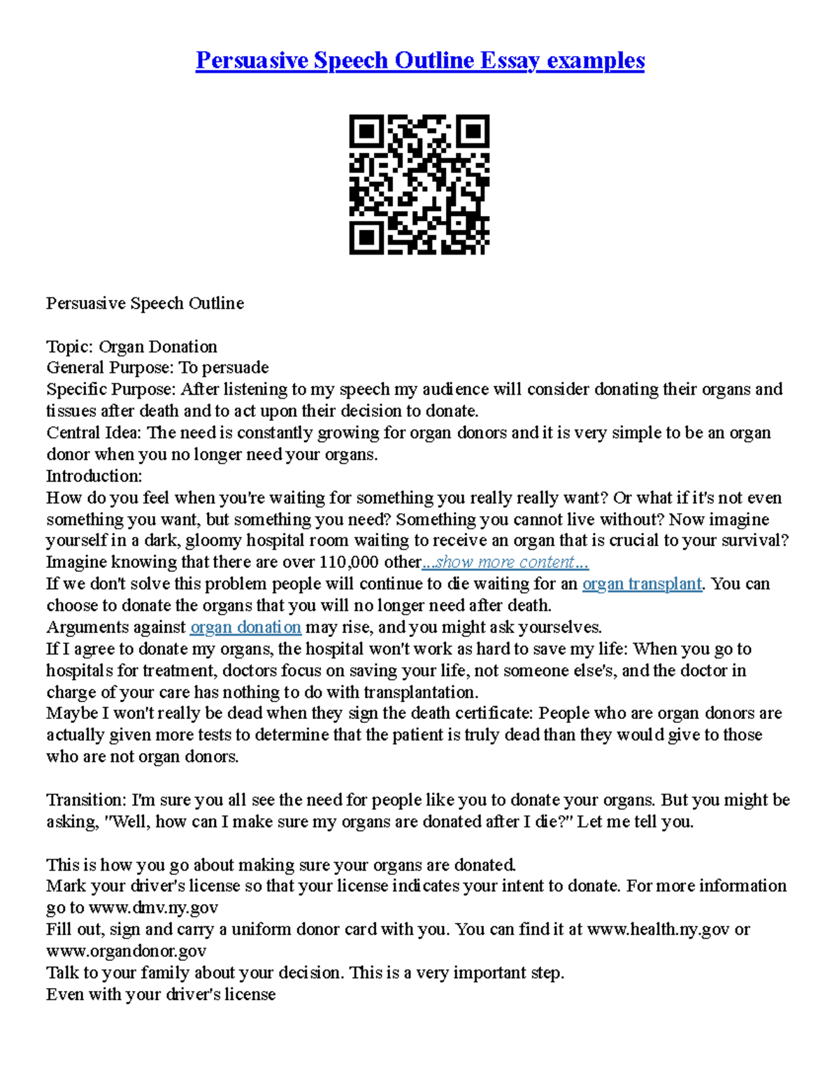 Persuasive Speech Essay Examples - Persuasive Speech Outline Essay ...