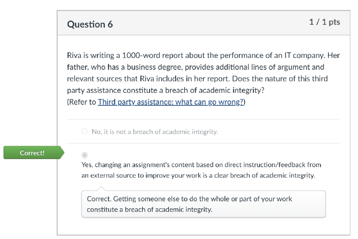 quiz 4 Academic Integrity Course (ACADINTA01) - Studocu