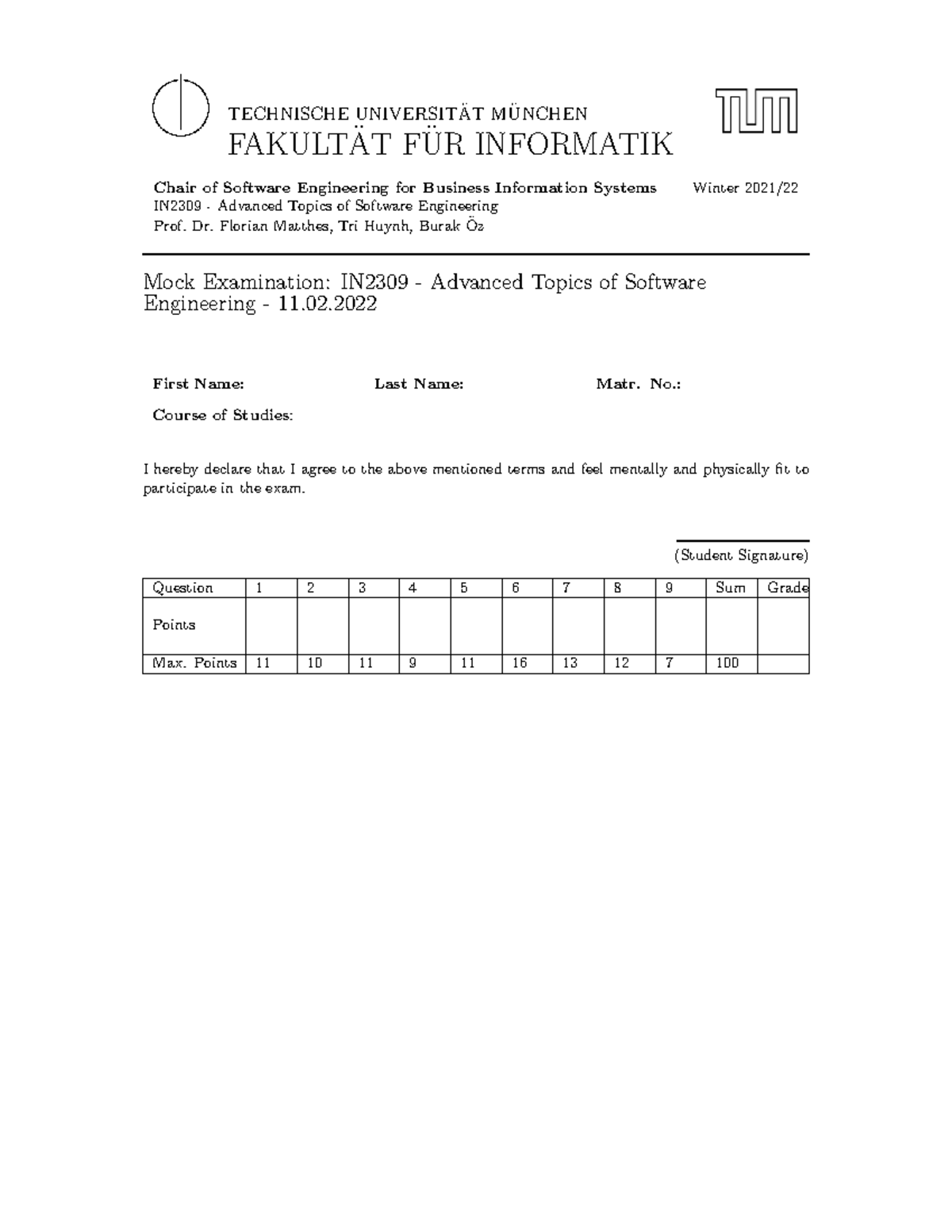 ASE Mock Exam edit - Mock Exam - TECHNISCHE UNIVERSITAT M ̈ UNCHEN ̈ ...