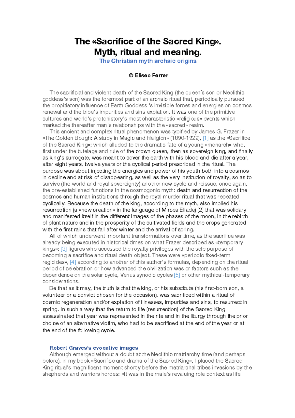 Eliseo Ferrer / The «Sacrifice of the Sacred King». Myth, ritual and ...