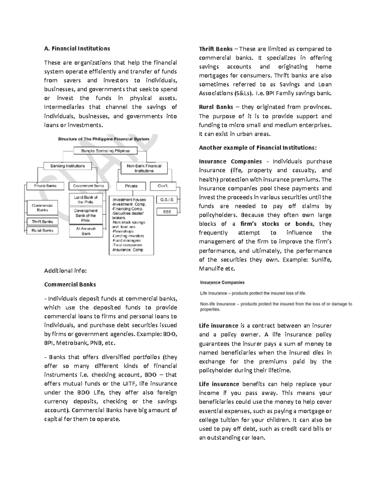 Script - Financial Institutions - A. Financial Institutions These are ...