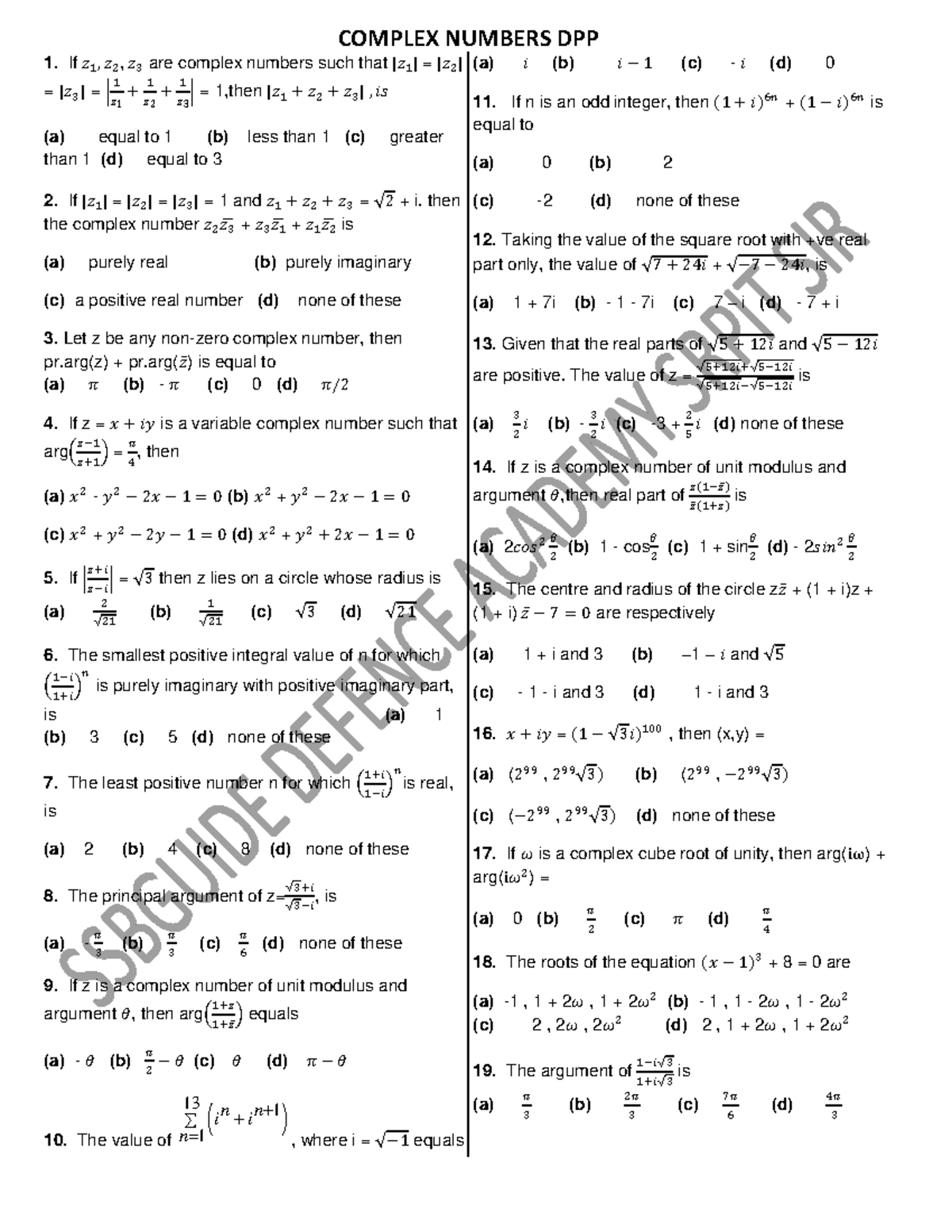 Complex Number Assignment 18697856 - 1. If 𝑧 1 , 𝑧 2 , 𝑧 3 are complex ...