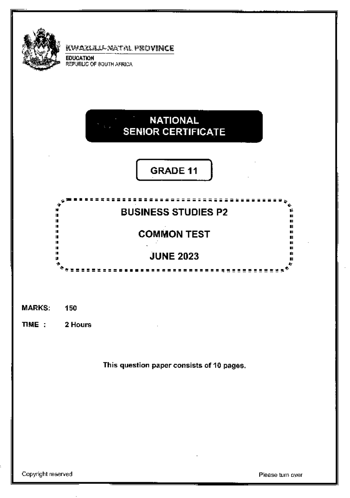 Grade 11 BS June 2023 P2 - Studocu