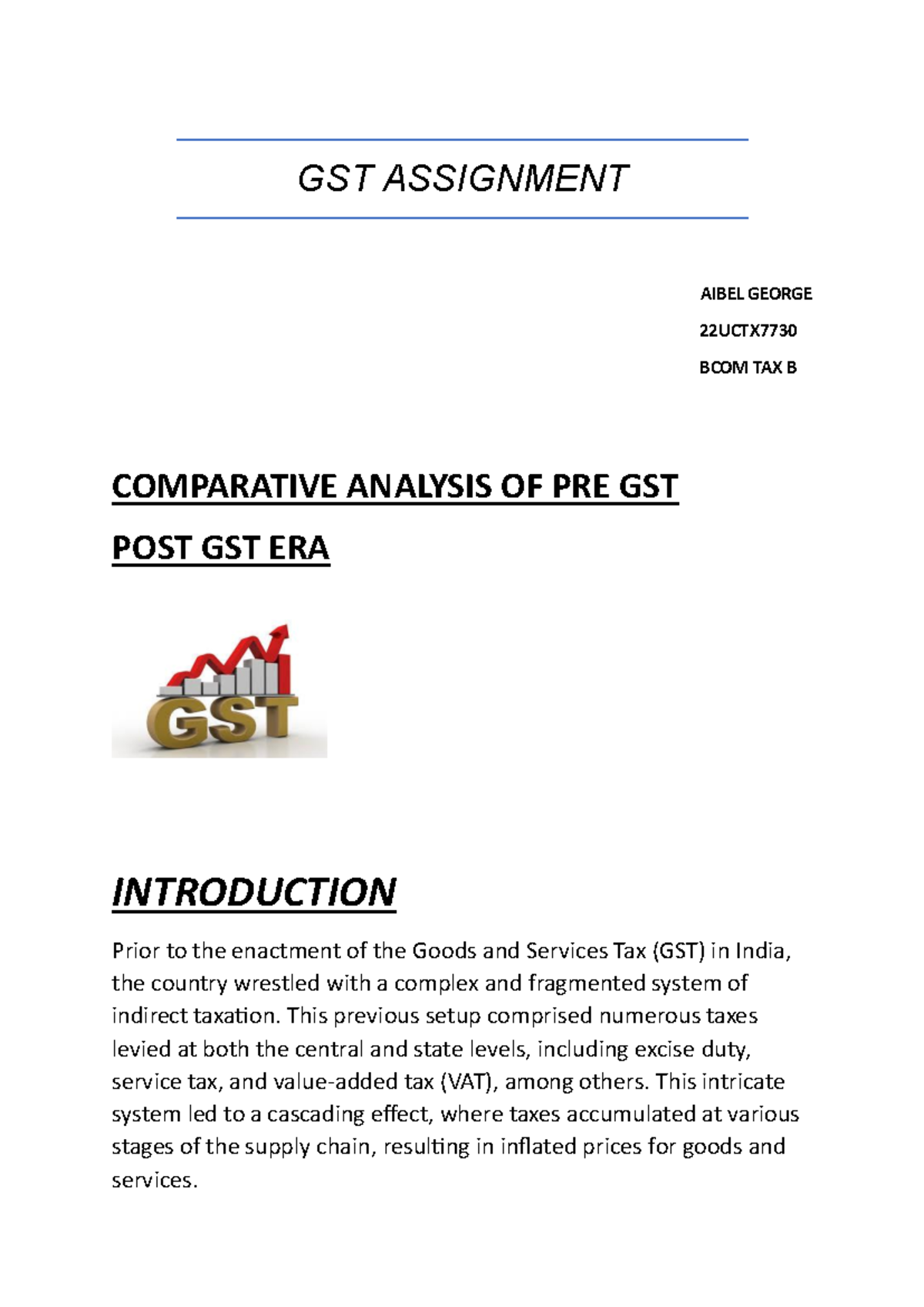 GST Reference of sem 4 - GST ASSIGNMENT AIBEL GEORGE 22UCTX BCOM TAX B ...