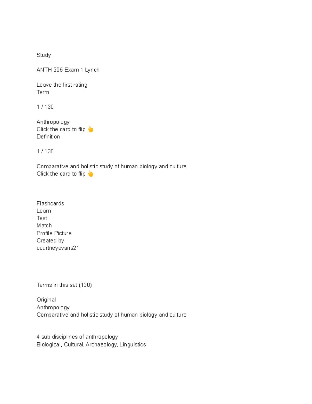 ANTH 205 Notes 10 - Study ANTH 205 Exam 1 Lynch Leave the first rating ...