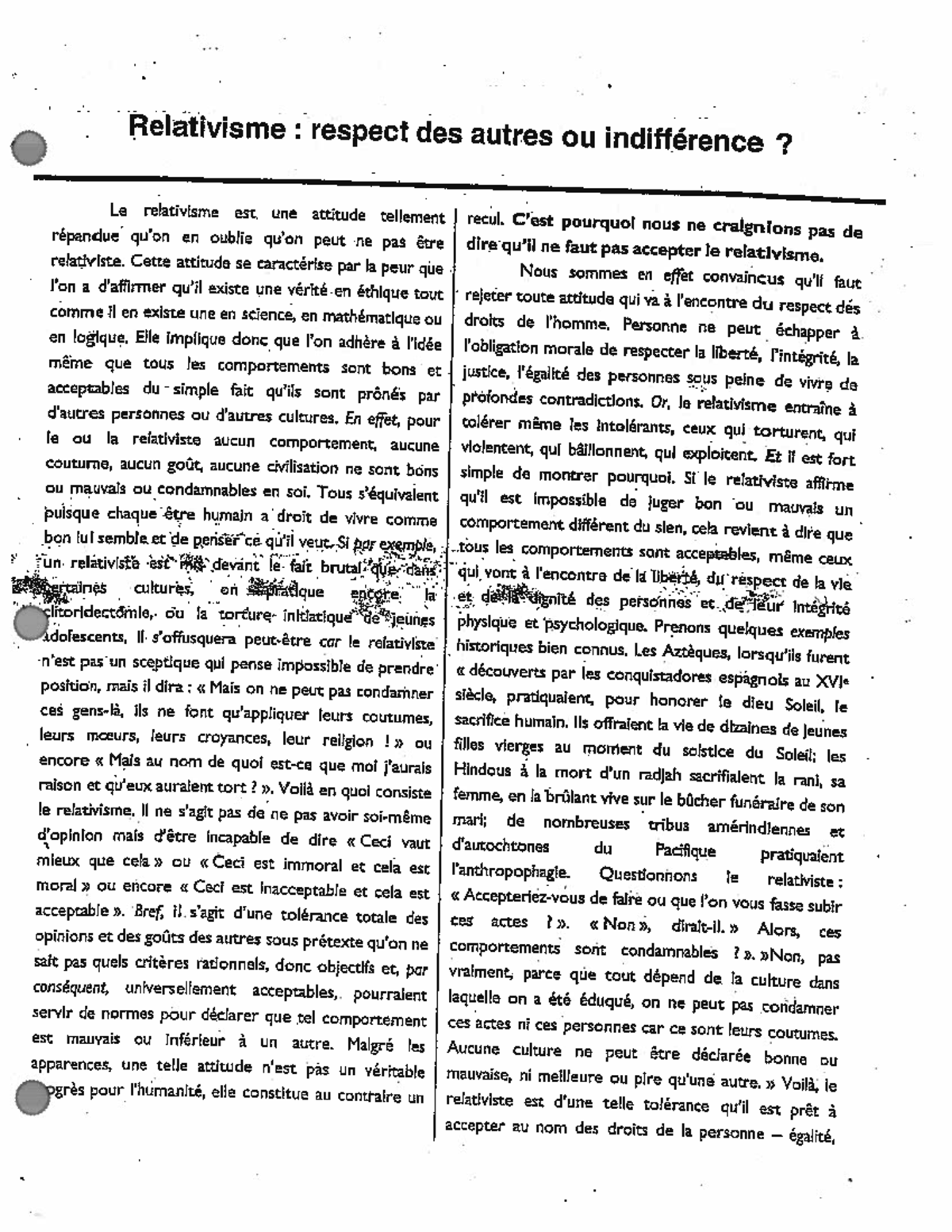 Texte sur le relativisme - 340-101-MQ - Studocu