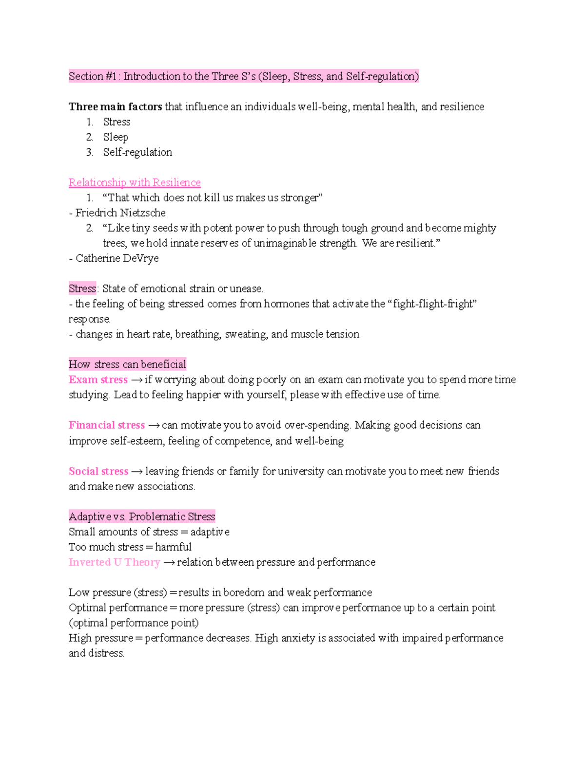 IDIS 199 MOD 2 notes - Section #1: Introduction to the Three S’s (Sleep ...