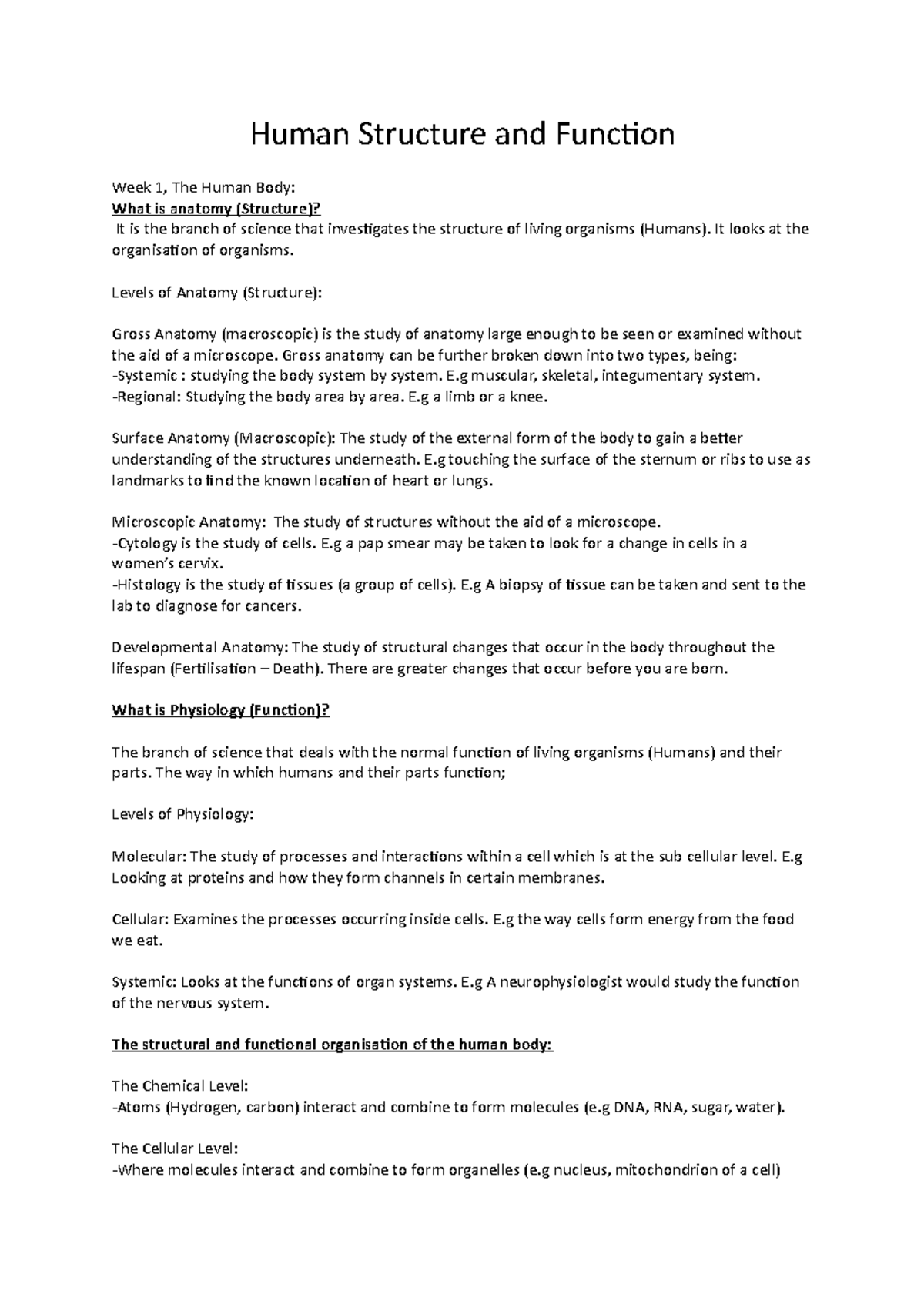 Human Structure and Function - It looks at the organisation of ...