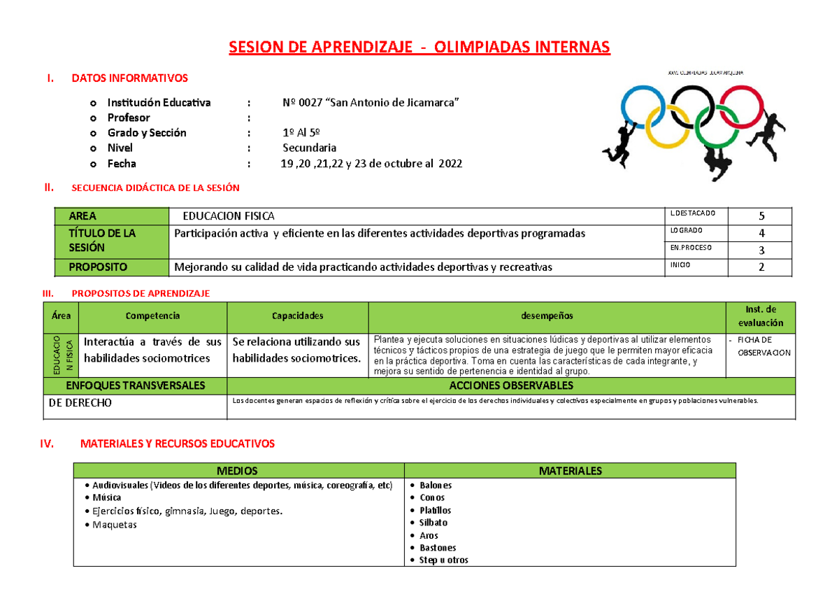 Sesion-olimpiadas-ED Fisica SEC Evento - SESION DE APRENDIZAJE ...