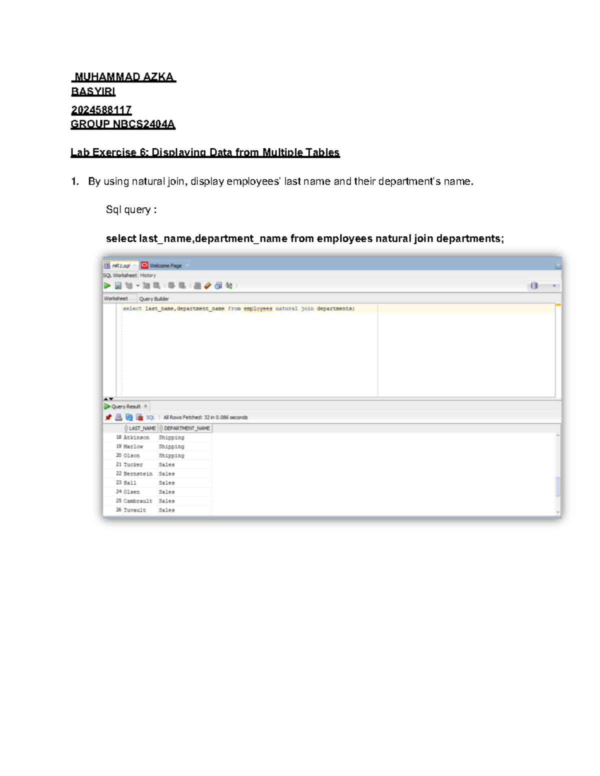 Lab Exercise 6: Displaying Data from Multiple Tables - Sql query ...