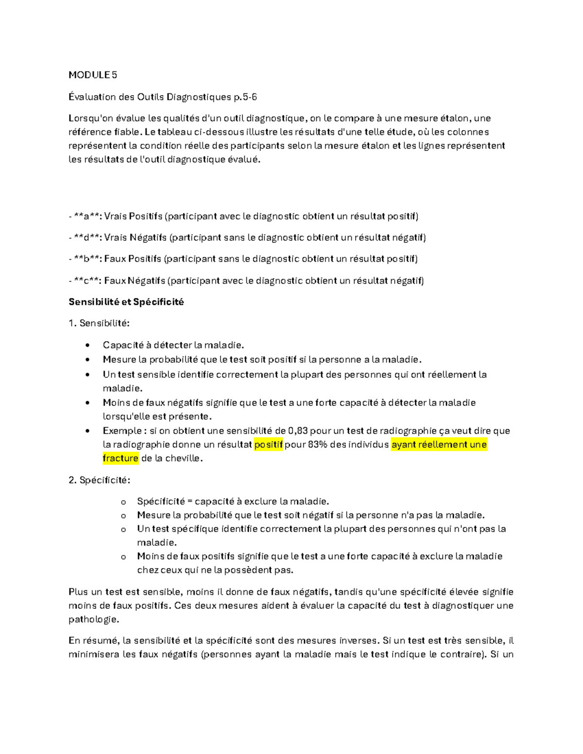 Résumé Module 5 - MODULE 5 Évaluation des Outils Diagnostiques p- 6 ...
