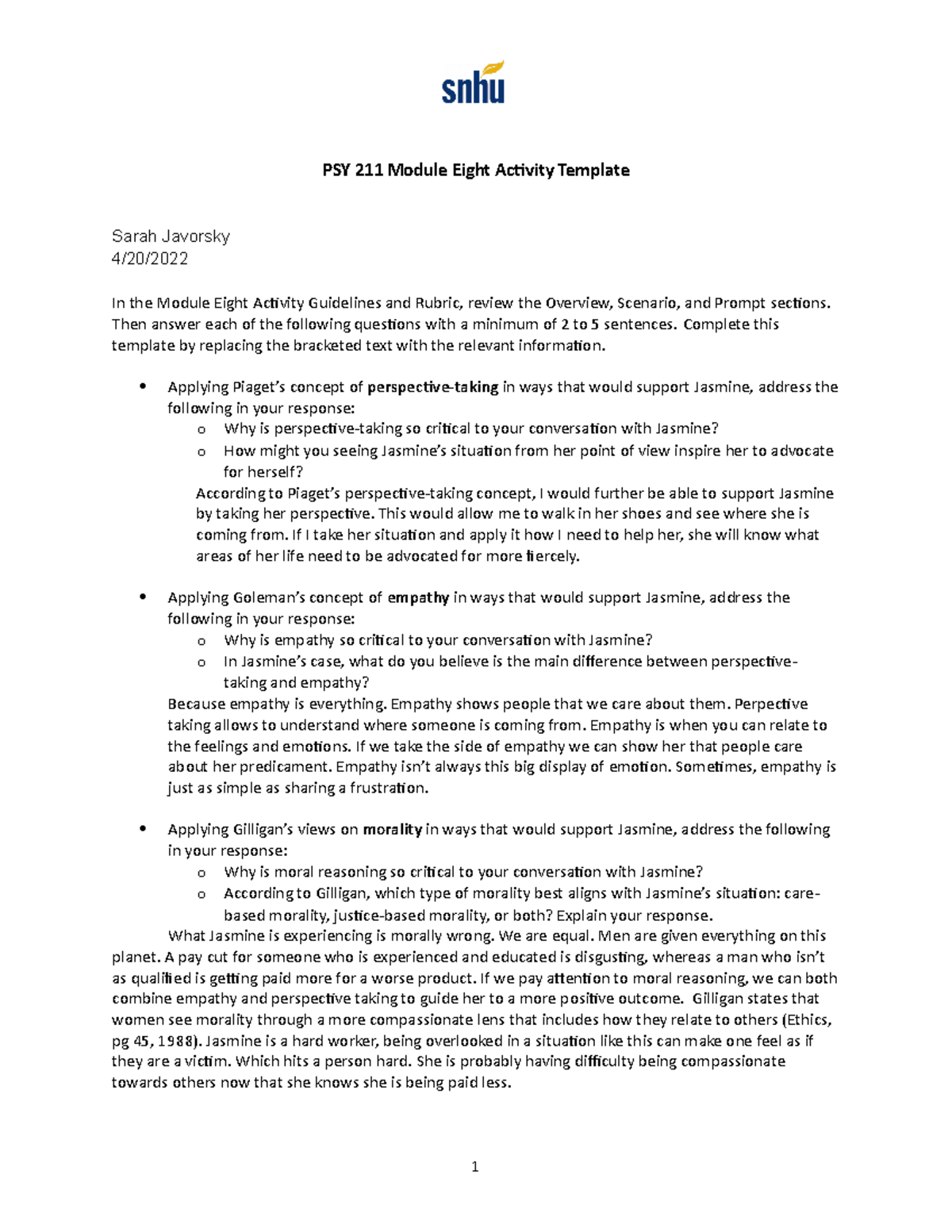 PSY 211 Module Eight Activity Template - PSY 211 Module Eight Activity ...