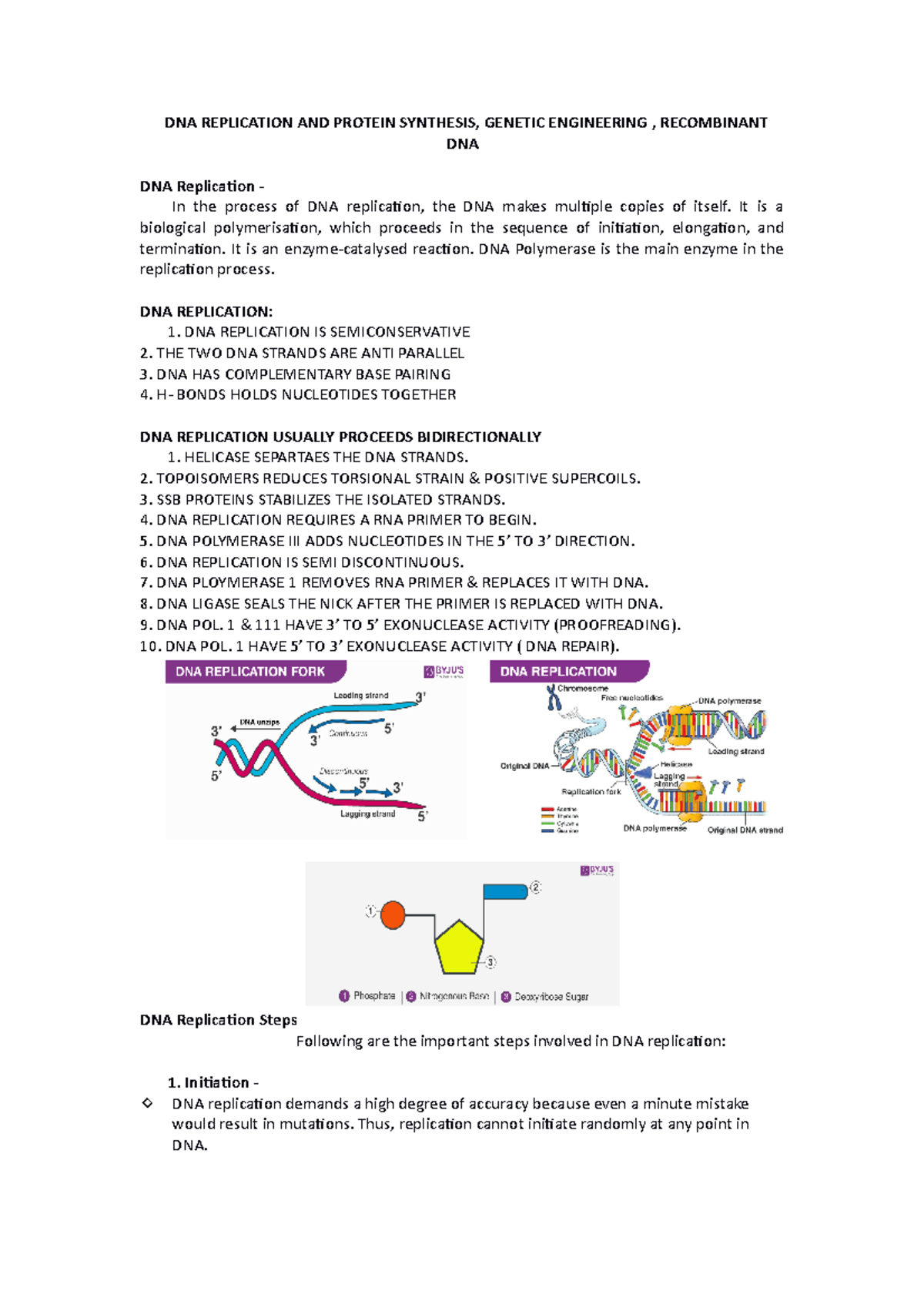 Genbio W5 Notes - uigdfh - DNA REPLICATION AND PROTEIN SYNTHESIS ...