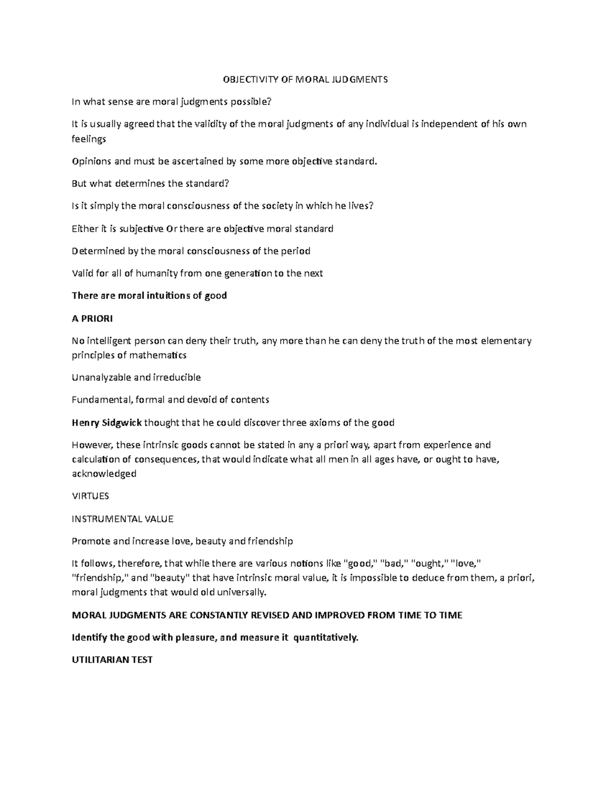 Lecture Notes IN Socscie ABT Objectivity OF Moral Judgments ...