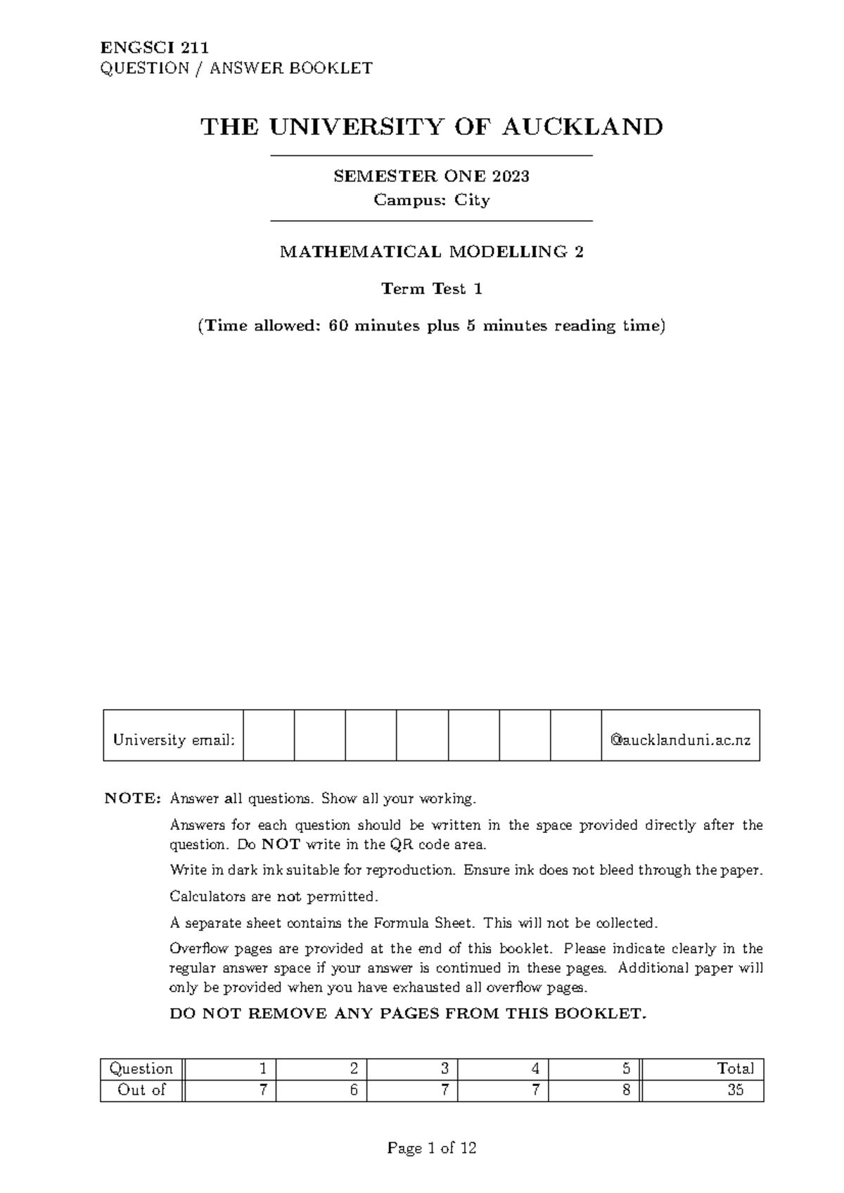 Engineering Mathematics 211 Test Questions (for practice only ...