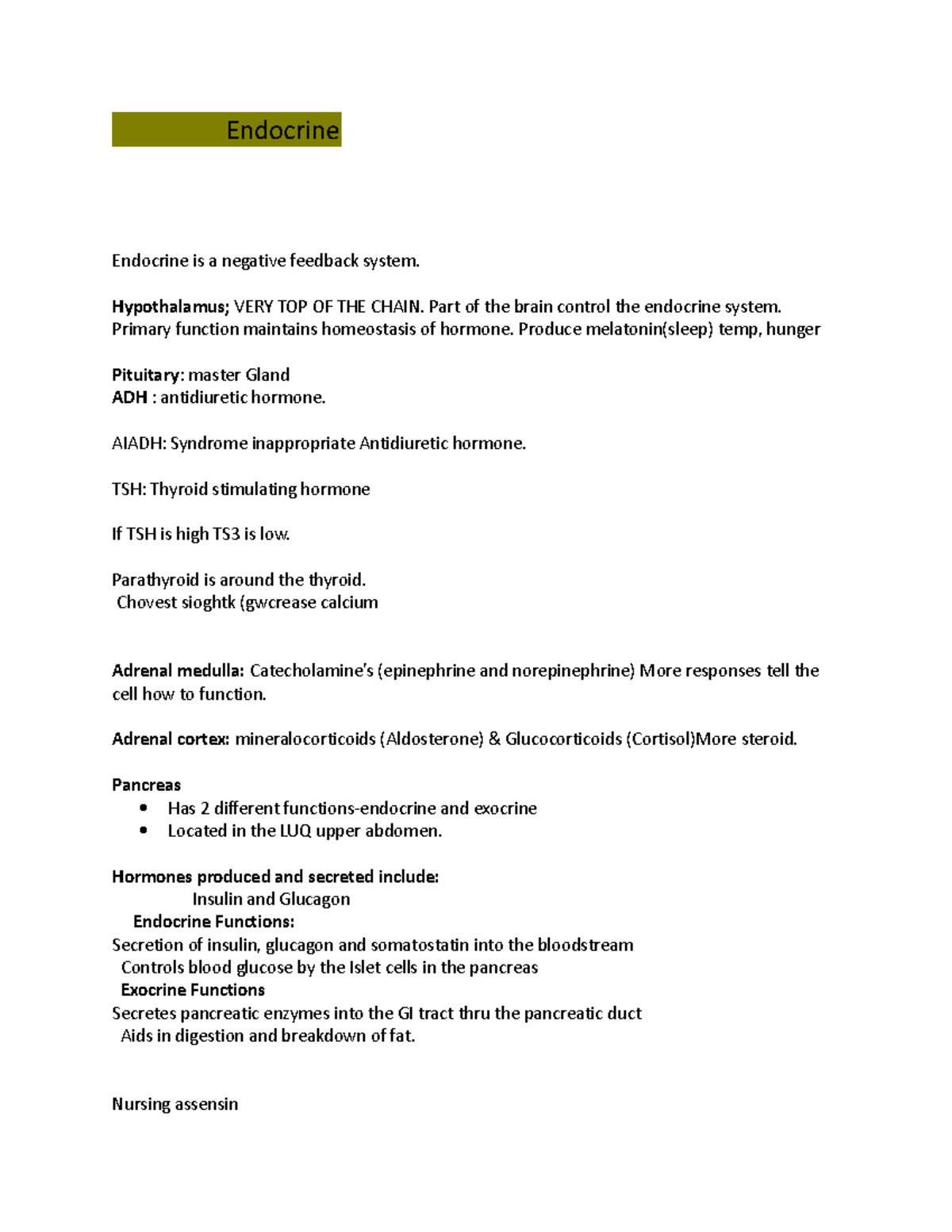 Endocrine - note - Endocrine Endocrine is a negative feedback system ...