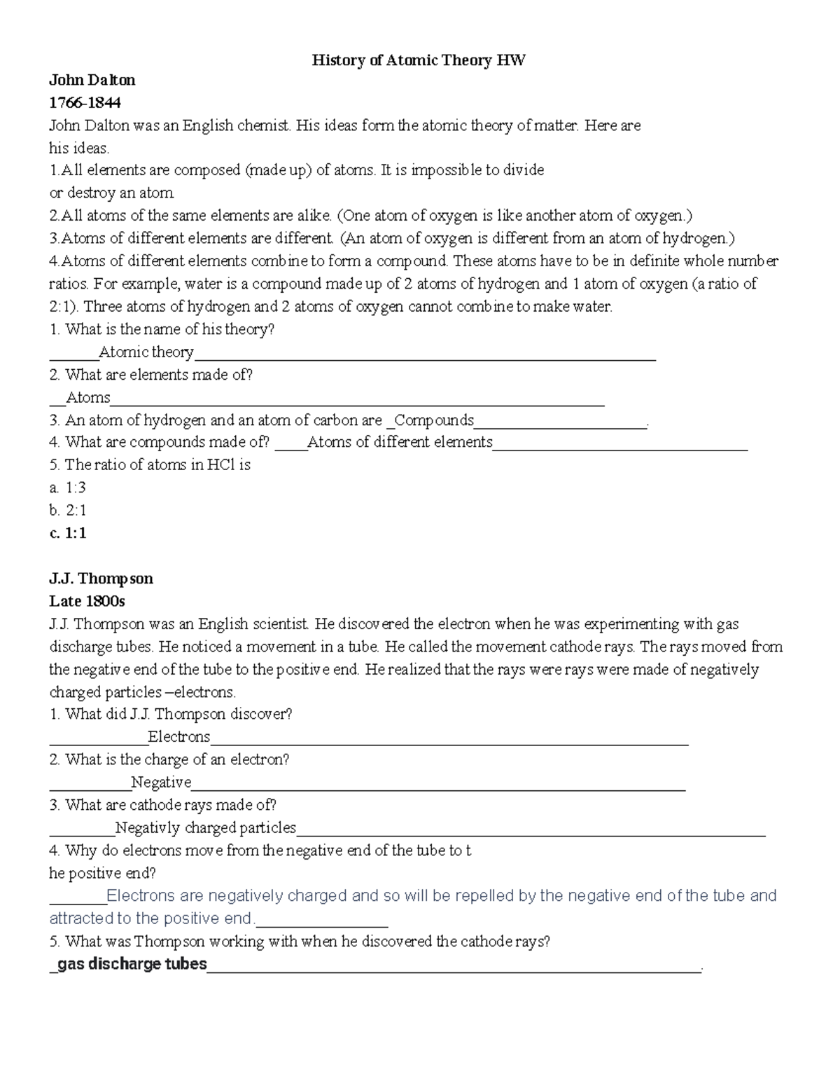 2. Atomic Structure hw - effre - History of Atomic Theory HW John ...