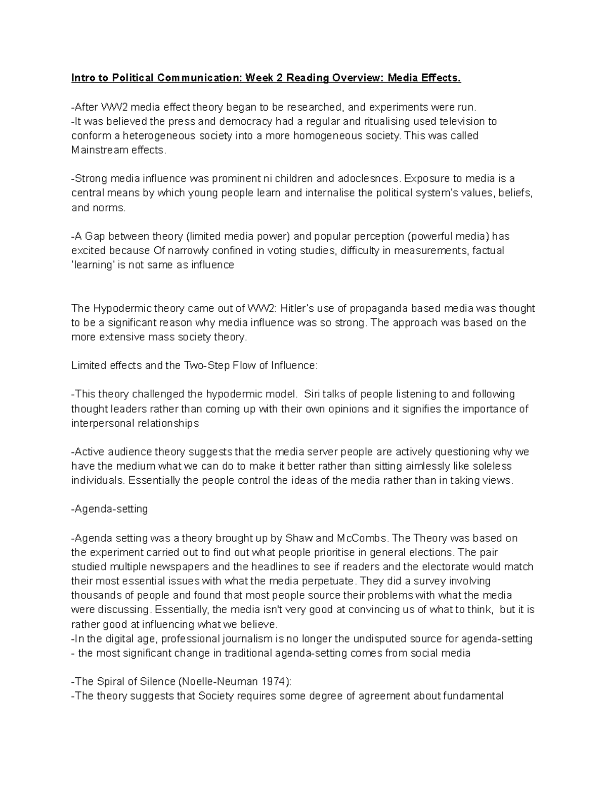 Intro to Political Communication Week 2 Reading Overview Media Effects ...