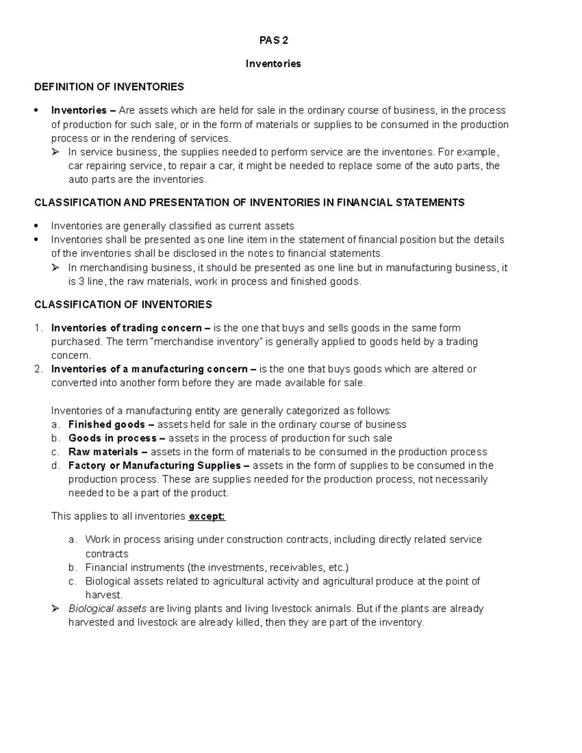 PAS 2 - Inventories - PAS 2 Inventories DEFINITION OF INVENTORIES ...