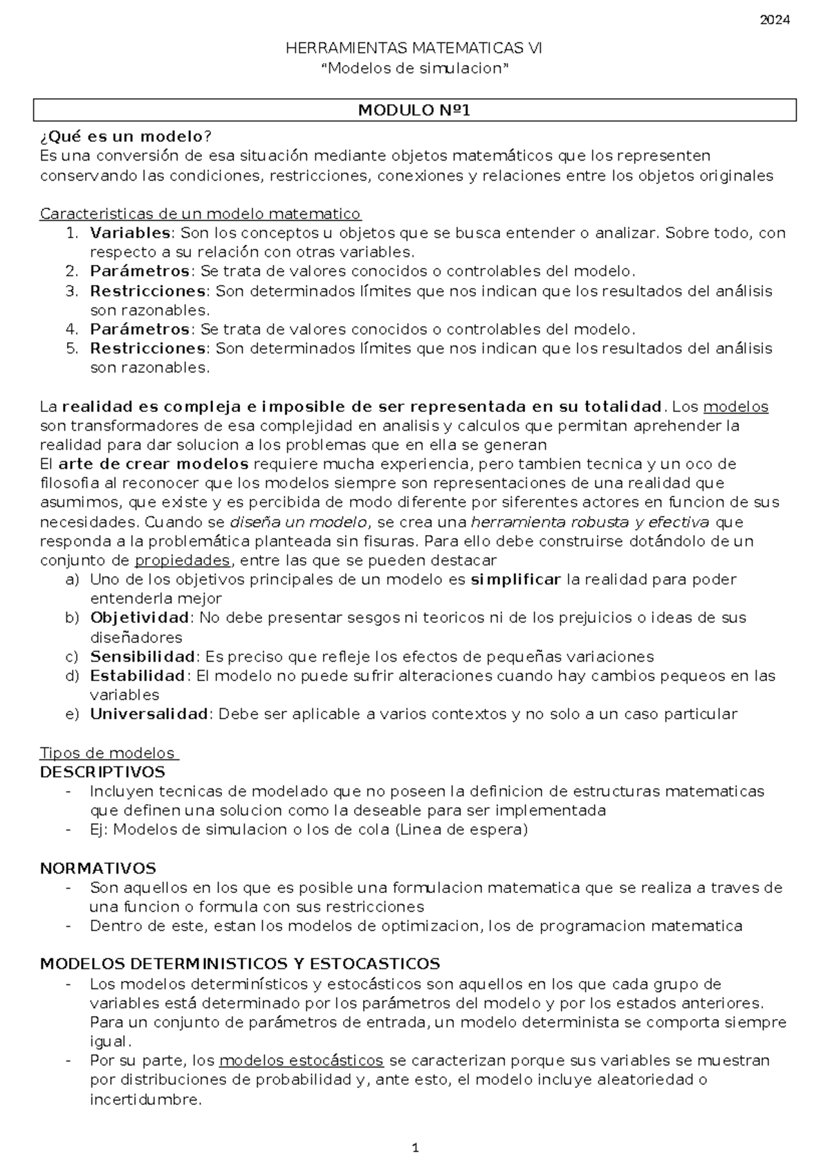 Herramientas Matematicas VI - Modulo 1 - 2024 HERRAMIENTAS MATEMATICAS VI “Modelos de simulacion ...