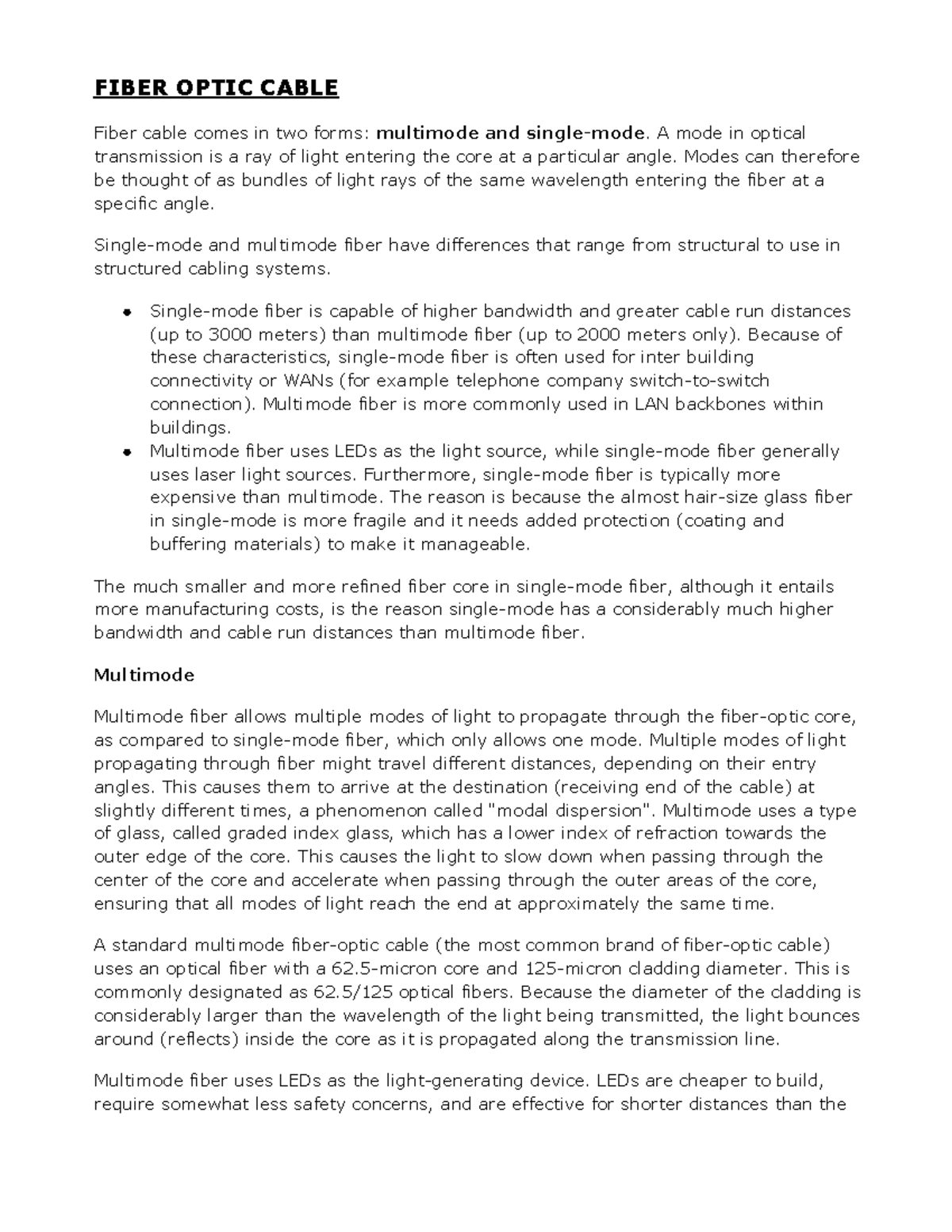 Fiber Optic Cable - Linux Installation and Configuration Lecture Notes ...