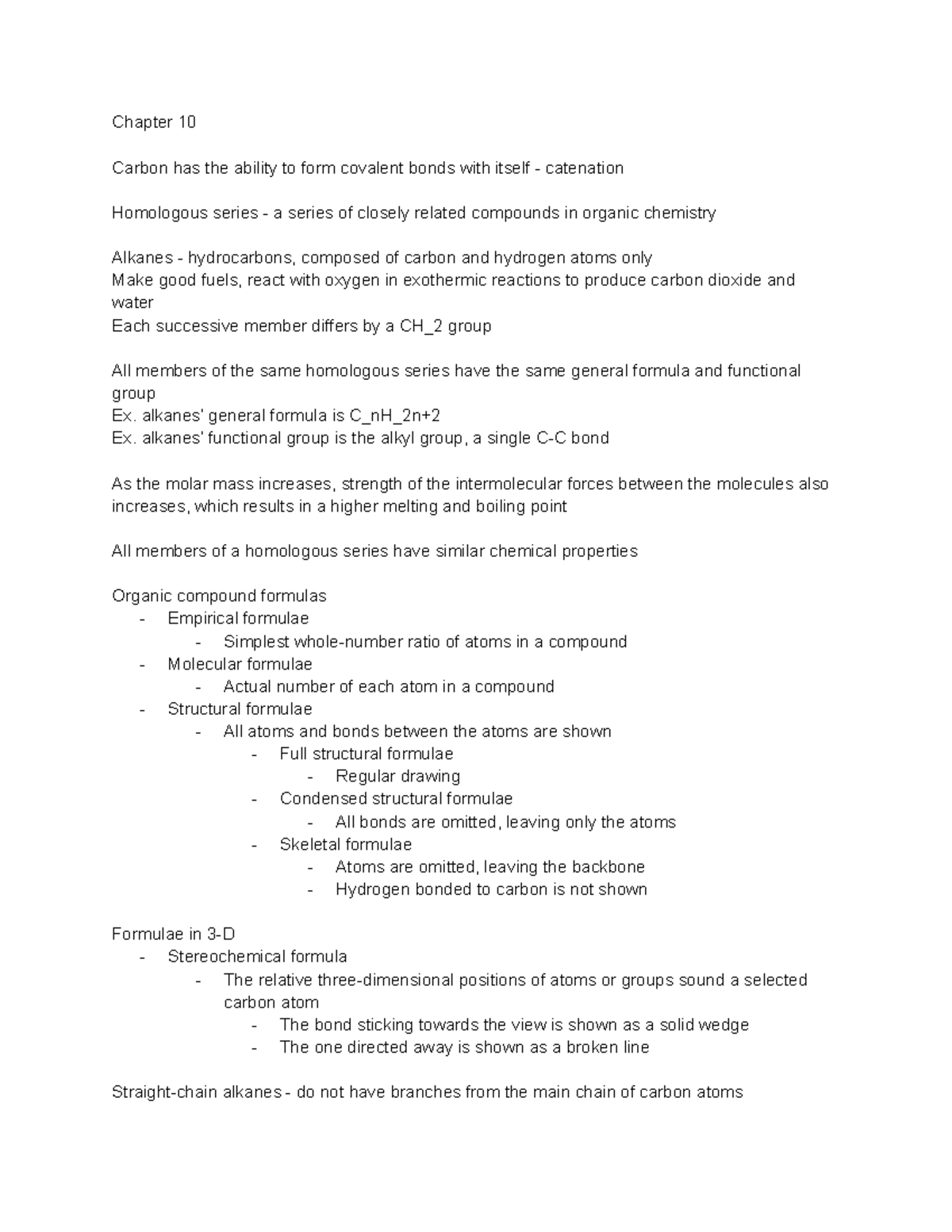 Chem Study Guide Organic Chemistry (Topic 10, 20) - Chapter 10 Carbon ...