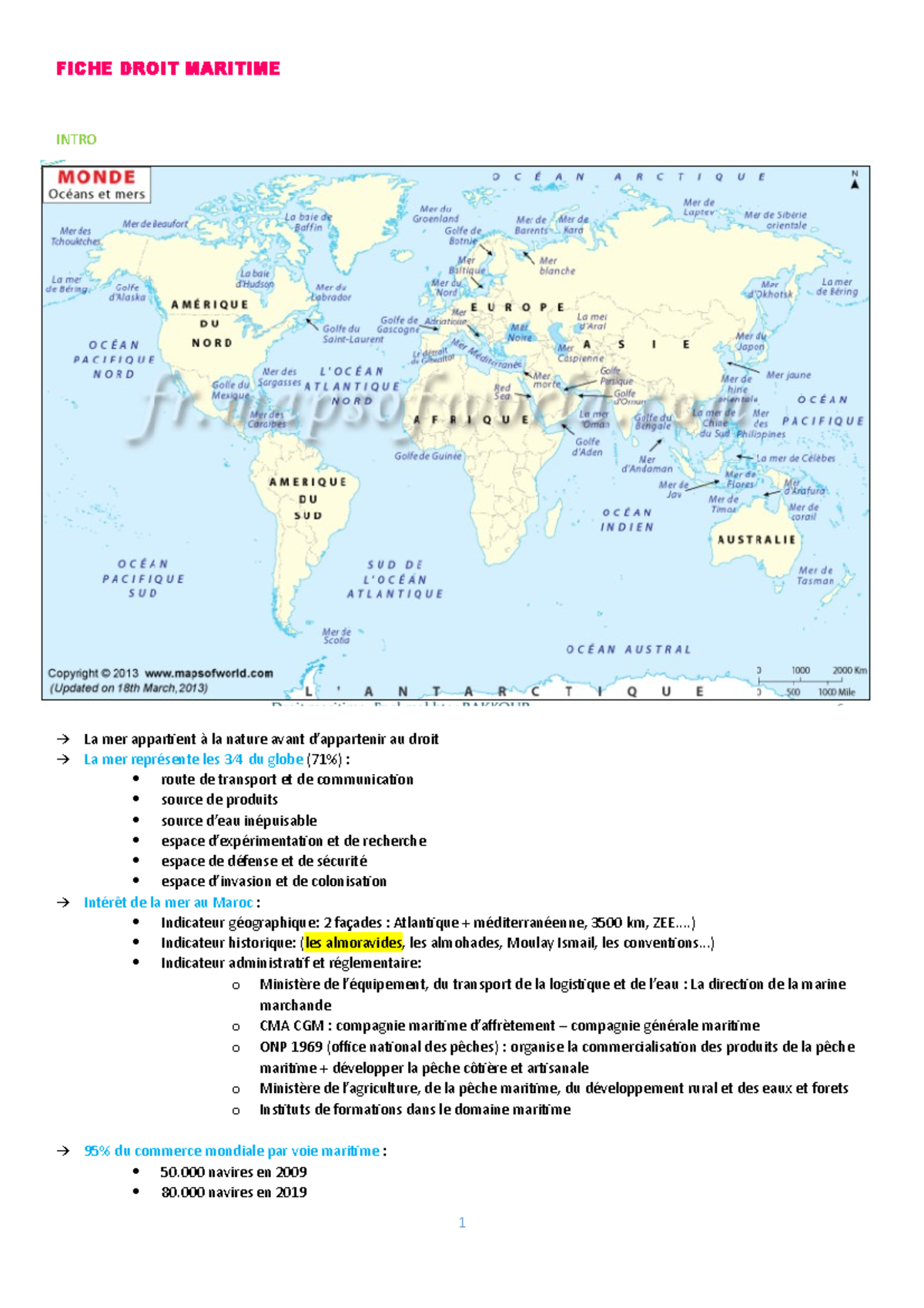 Fiche D maritime : notes de cours - FICHE DROIT MARITIME INTRO → La mer ...