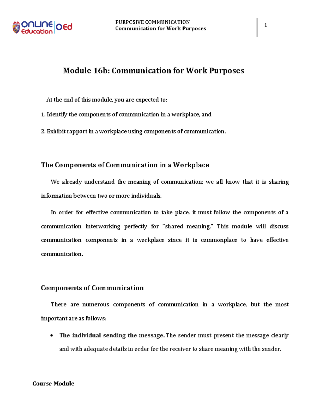 Module 16b Communication for Work Purposes - Communication for Work ...