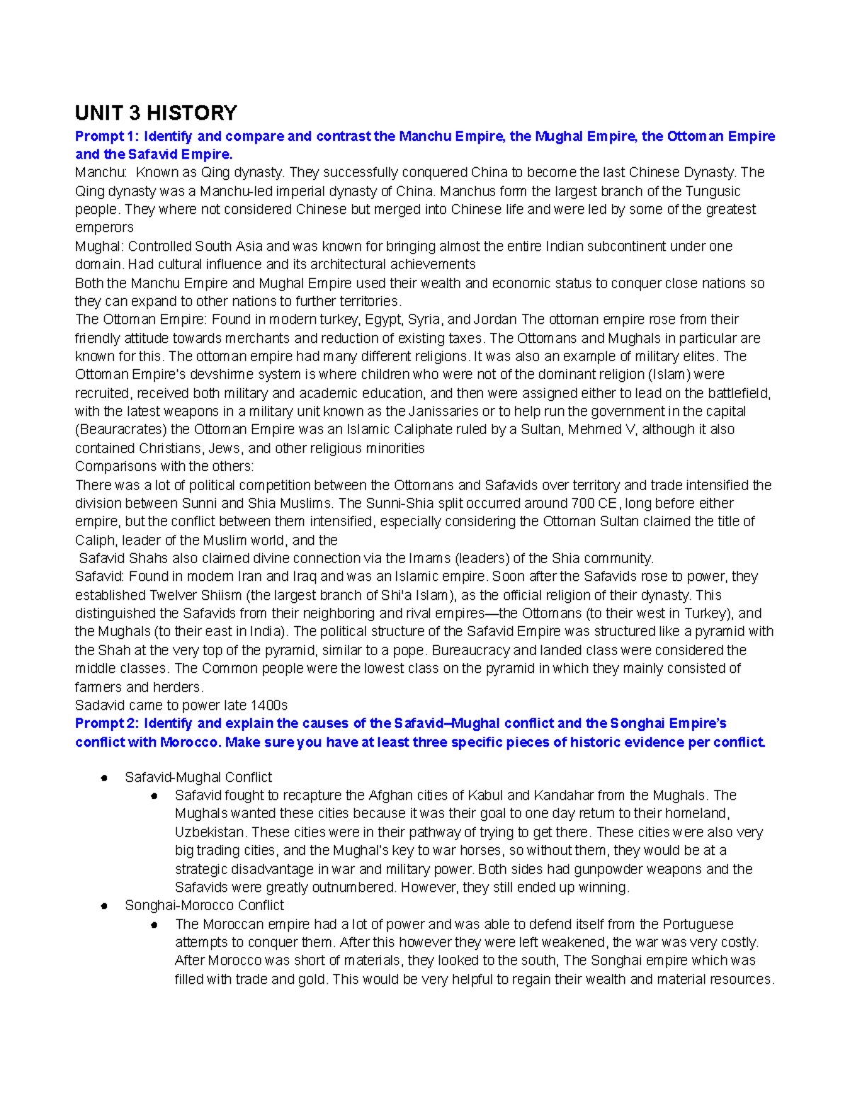 UNIT 3 History - UNIT 3 HISTORY Prompt 1: Identify and compare and ...