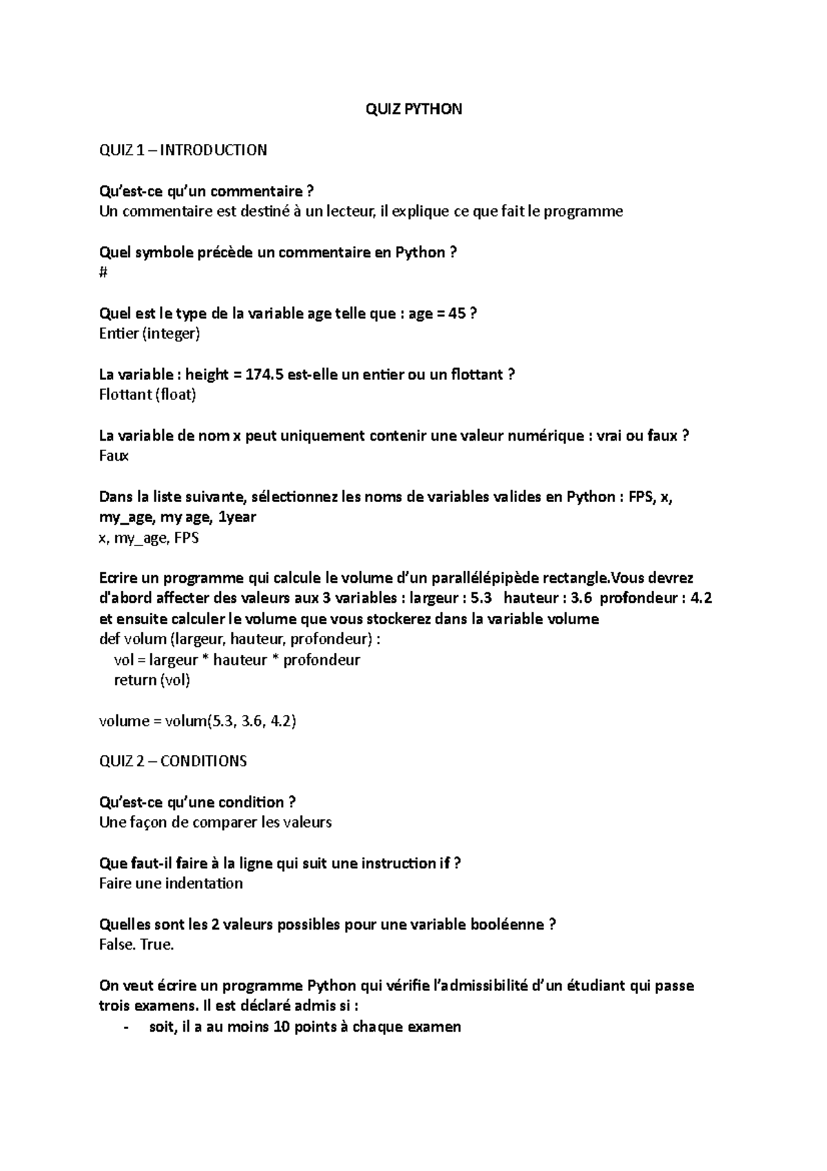 Quiz Python - Notes de cours tous - Eléments Du Langage Python - GEM ...