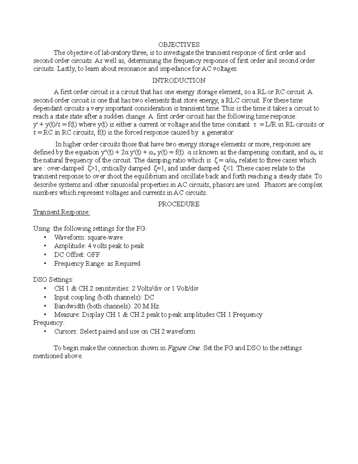 Lab 4 ELEC 273 - Lab four report 100% on report. - OBJECTIVES The ...